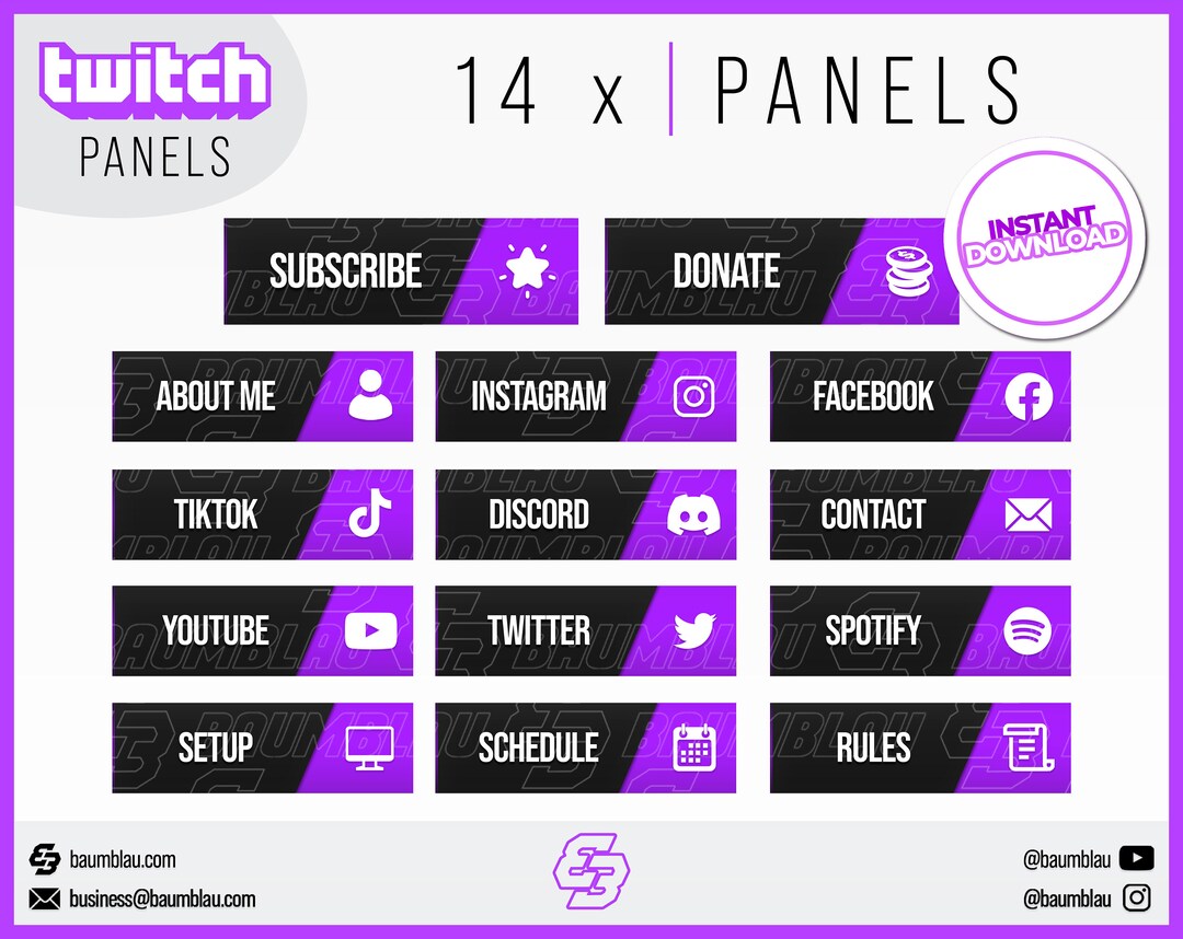 14x Twitch Panels Pack - Clean Purple Panels | Clean Bar Streamer Panel ...