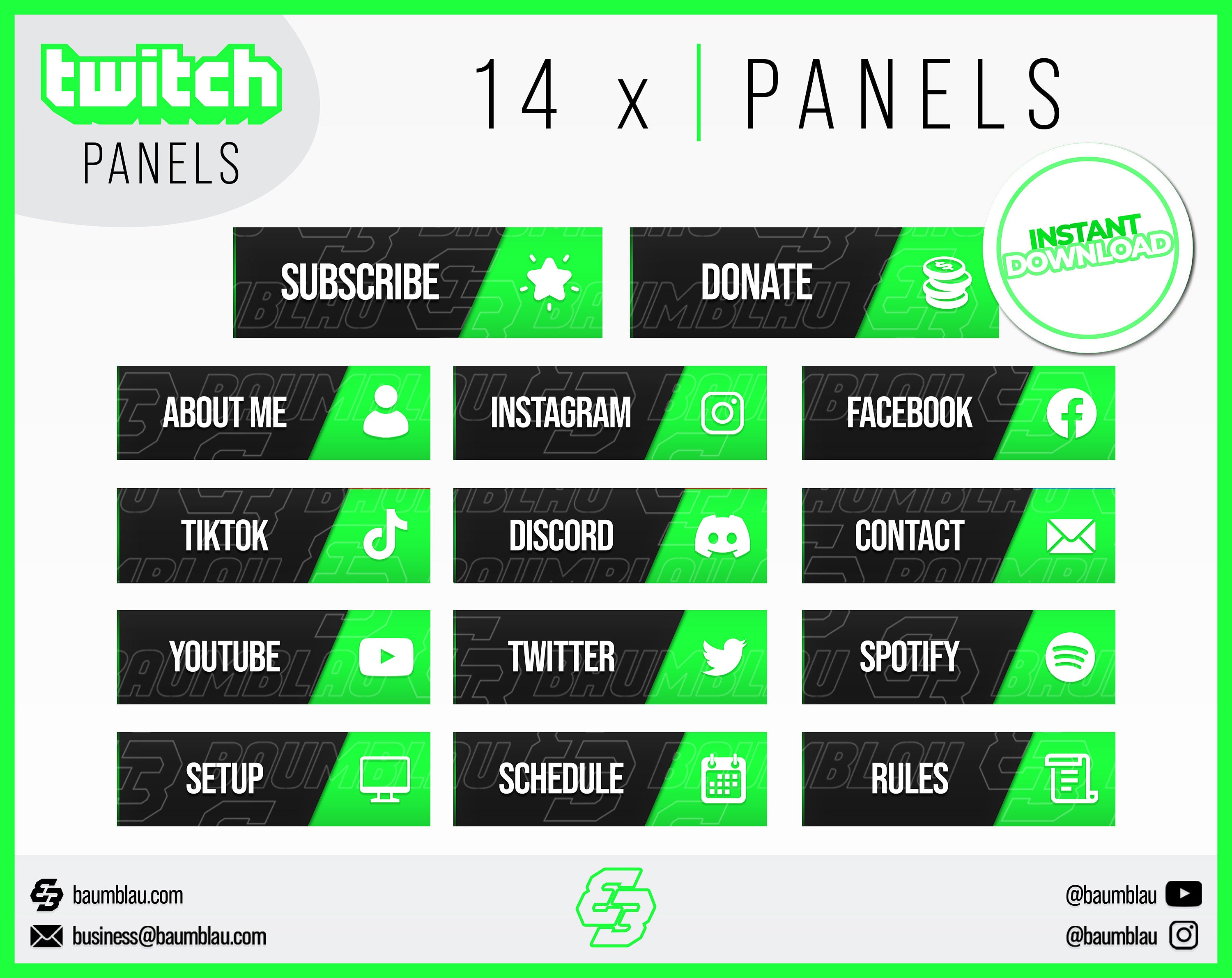 14x Twitch Panels Pack Clean Green Panels Clean Bar Streamer Panel ...