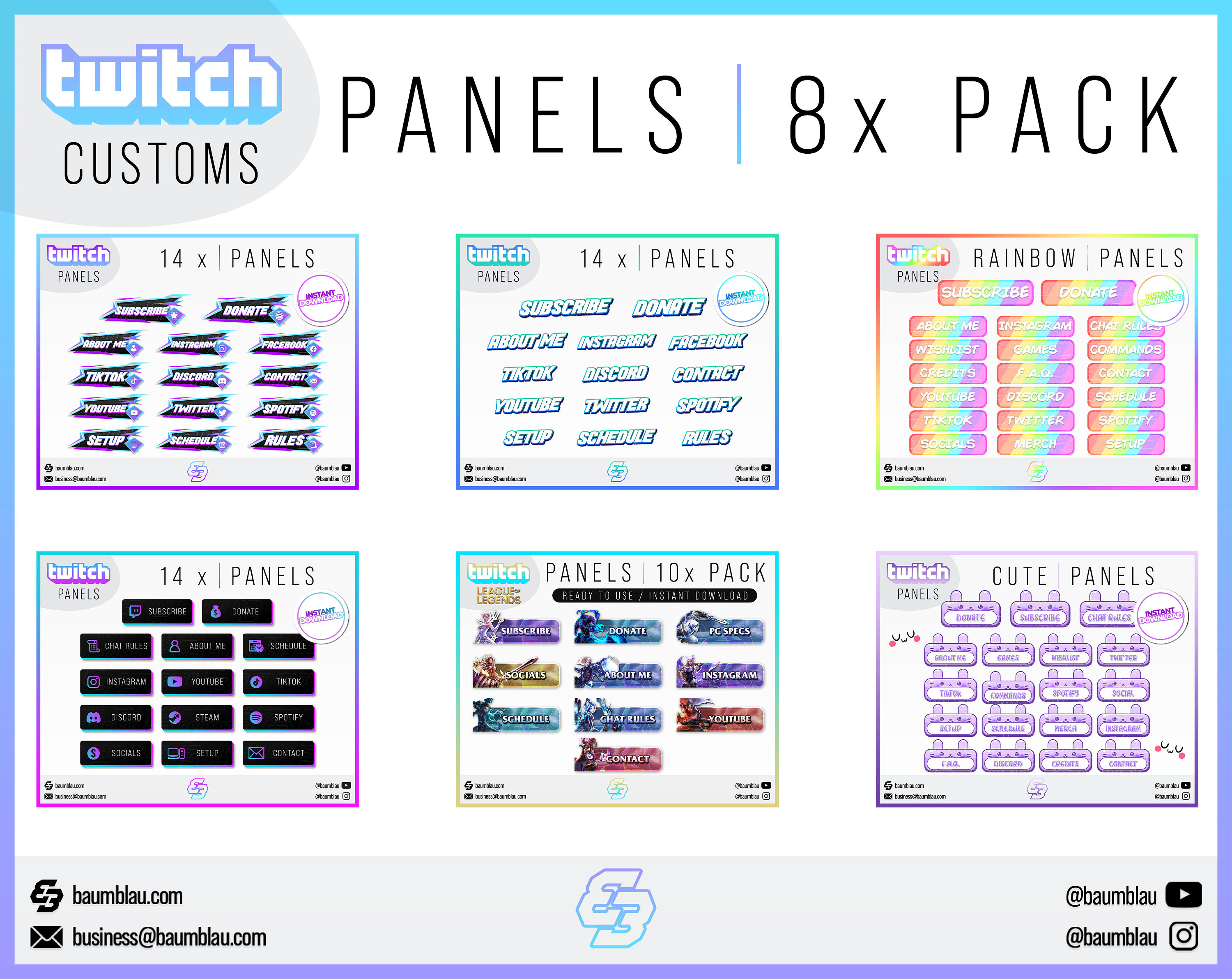Custom Twitch Panels for Streamer - 8x Panels Pack | Twitch Custom ...
