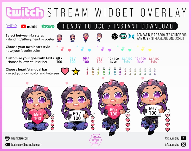 Valorant Widget Goal Overlay obs/streamlabs Cute Chibi Reyna Widget ...
