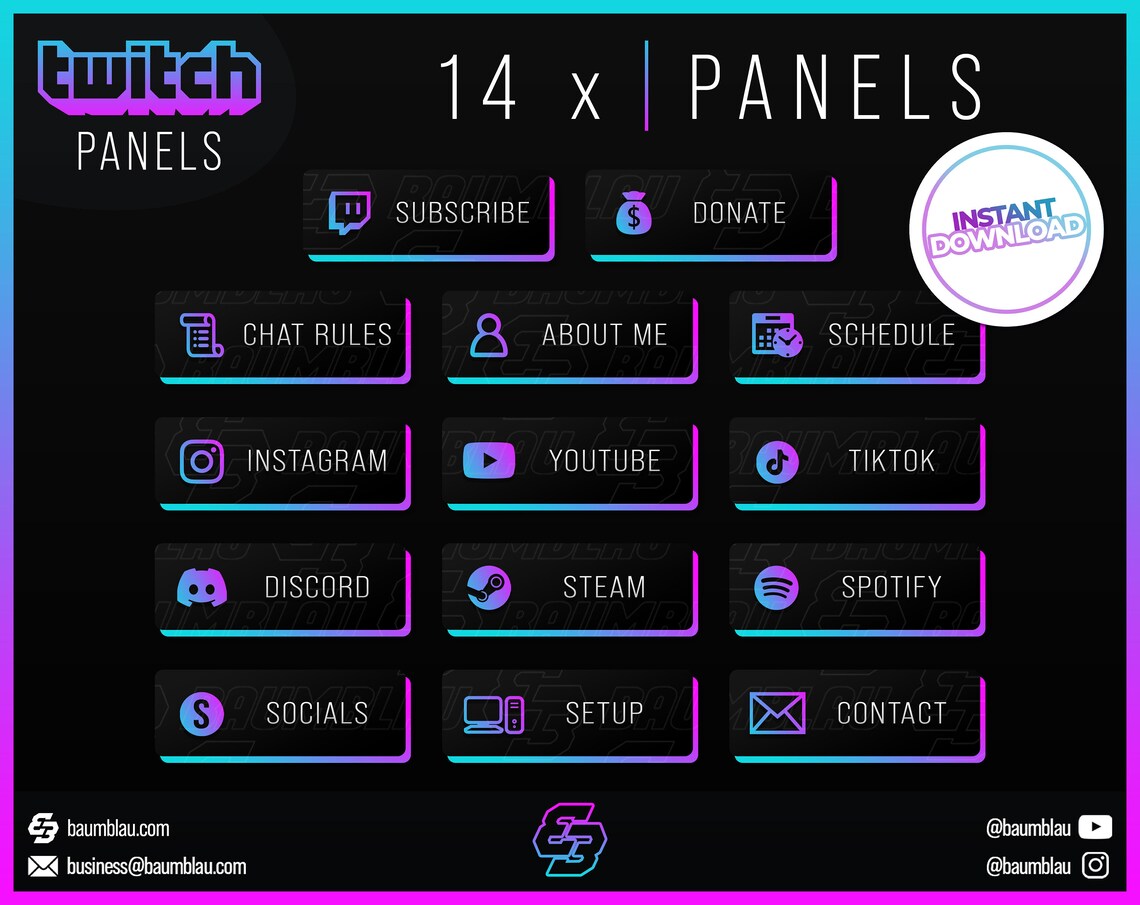 14x Twitch Panels Pack Purple Blue Glow Panels Clean Neon - Etsy
