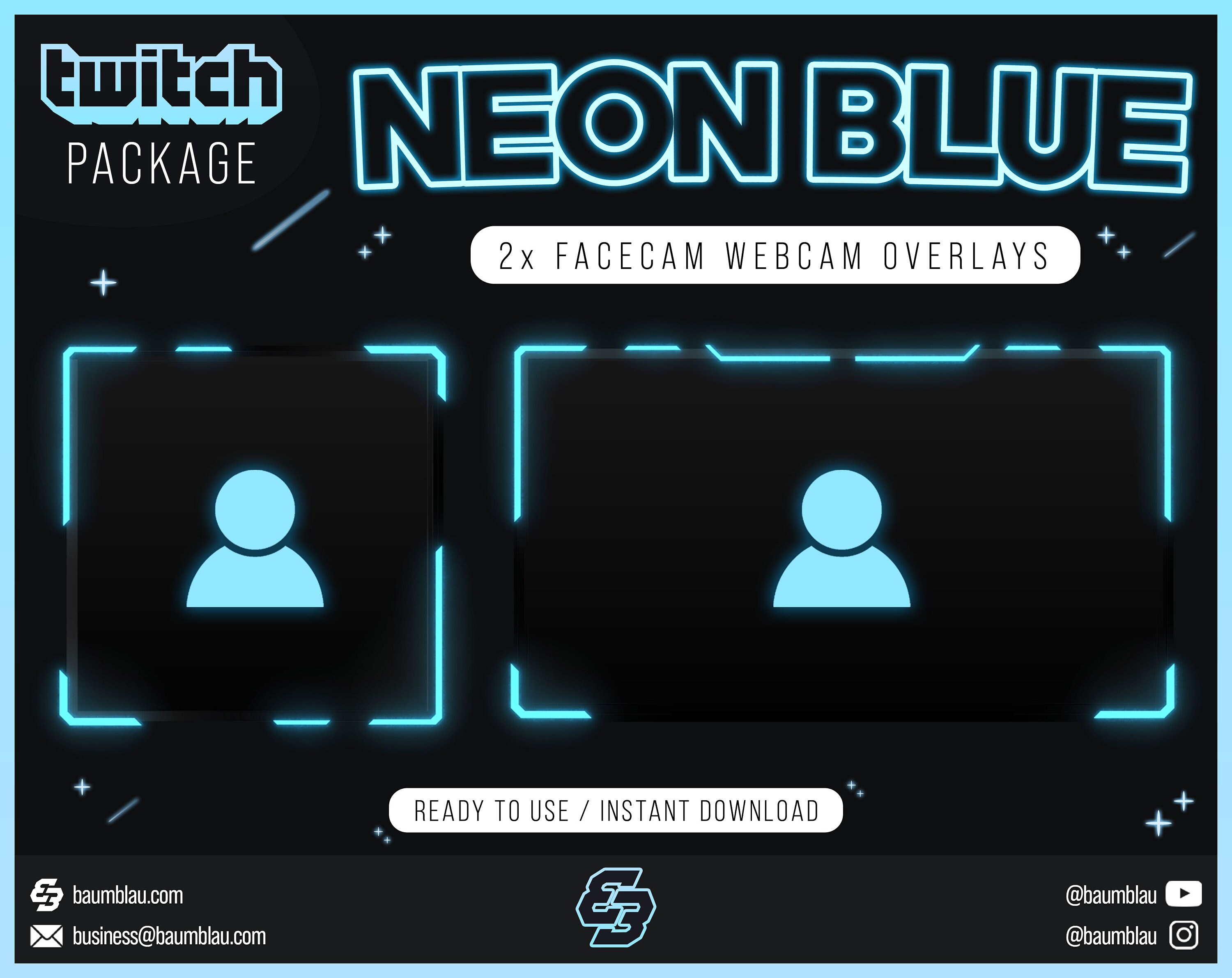 Stream Overlay Animated Package Neon Blue Loopable 2x Webcams 25x ...