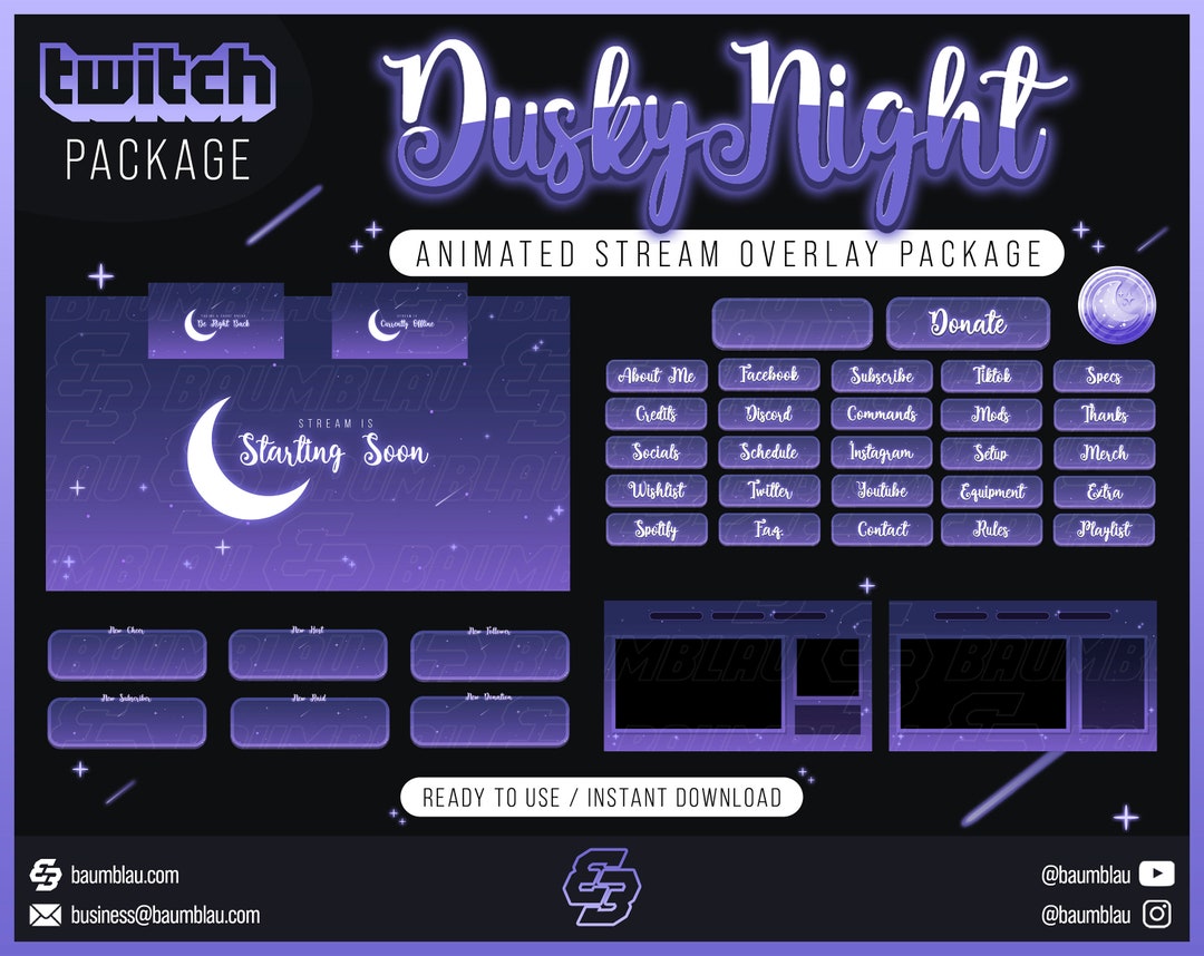 Animated Stream Overlay Package Dusky Night | Overlays | Screens | 27x ...