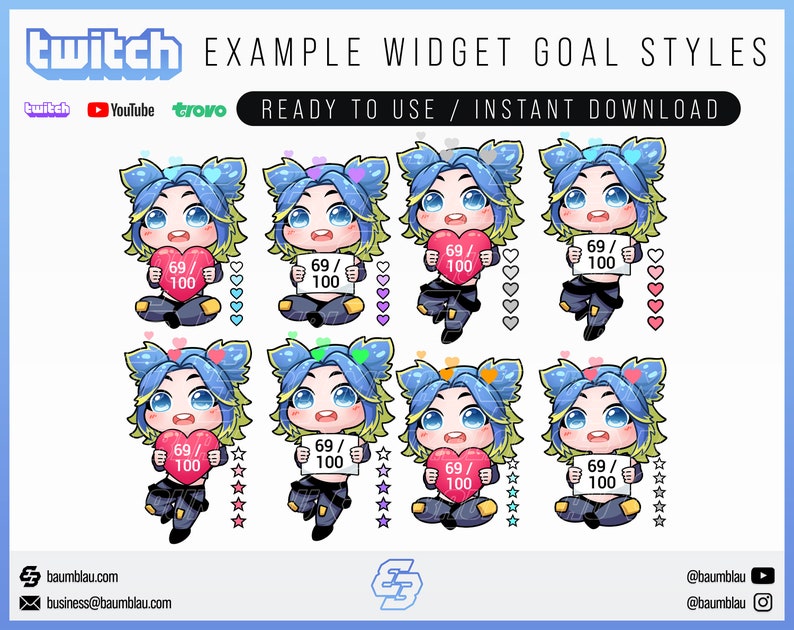 Valorant Widget Goal Overlay obs/streamlabs Cute Chibi Neon Widget ...