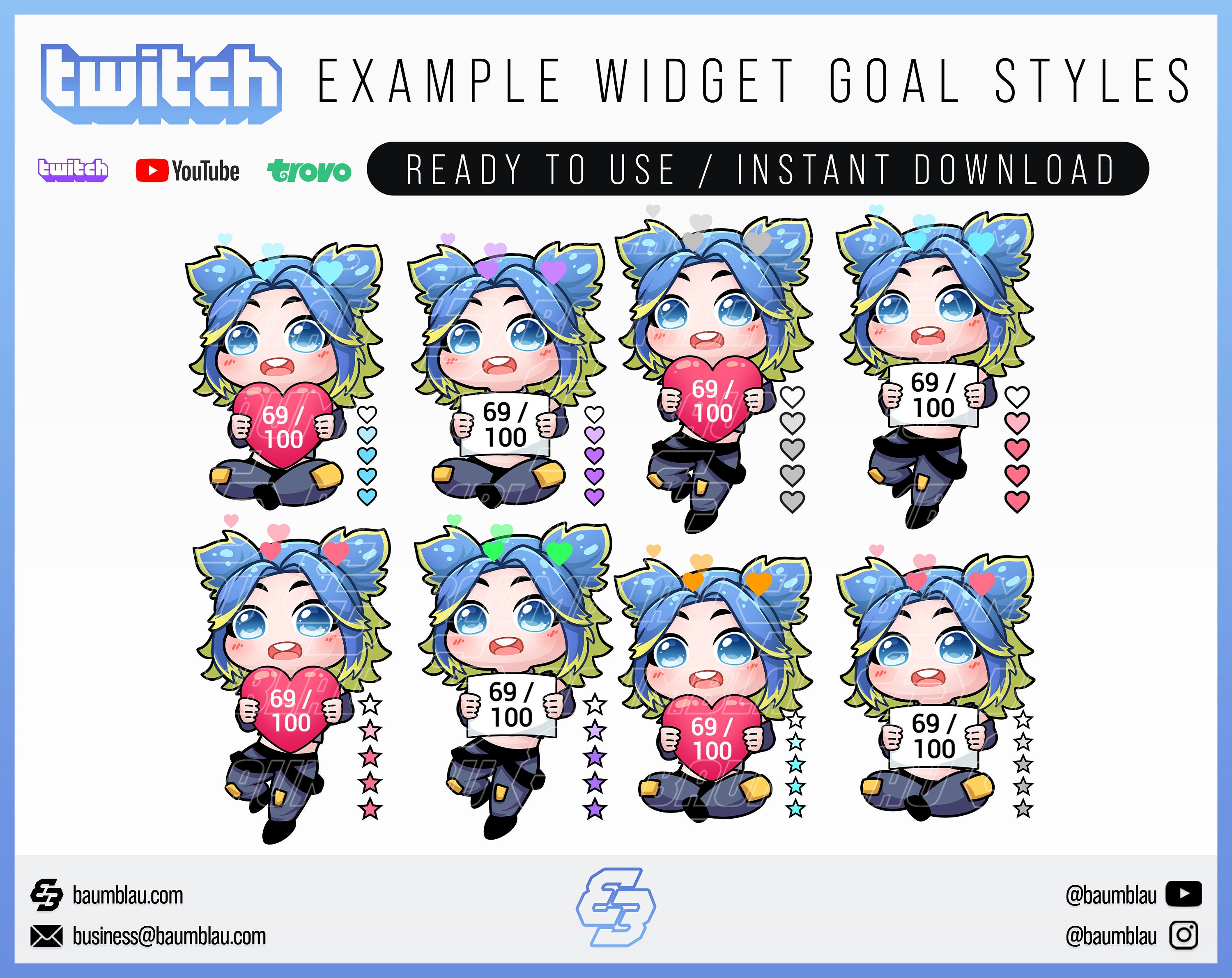 Valorant Widget Goal Overlay obs/streamlabs Cute Chibi Neon Widget ...