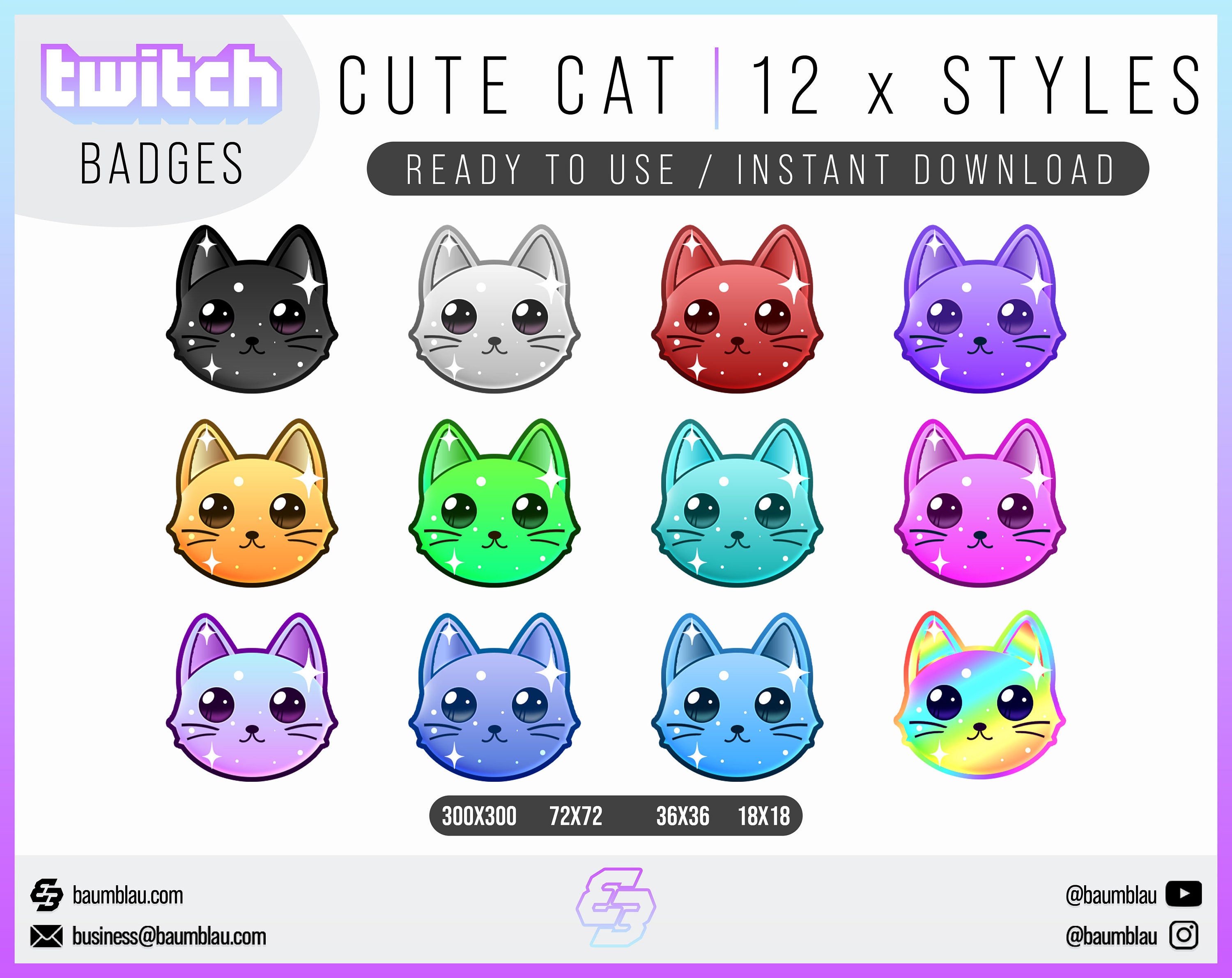 Cute Cat Badges for Twitch | Twitch Badge Cat | Ready to Use / Instant ...