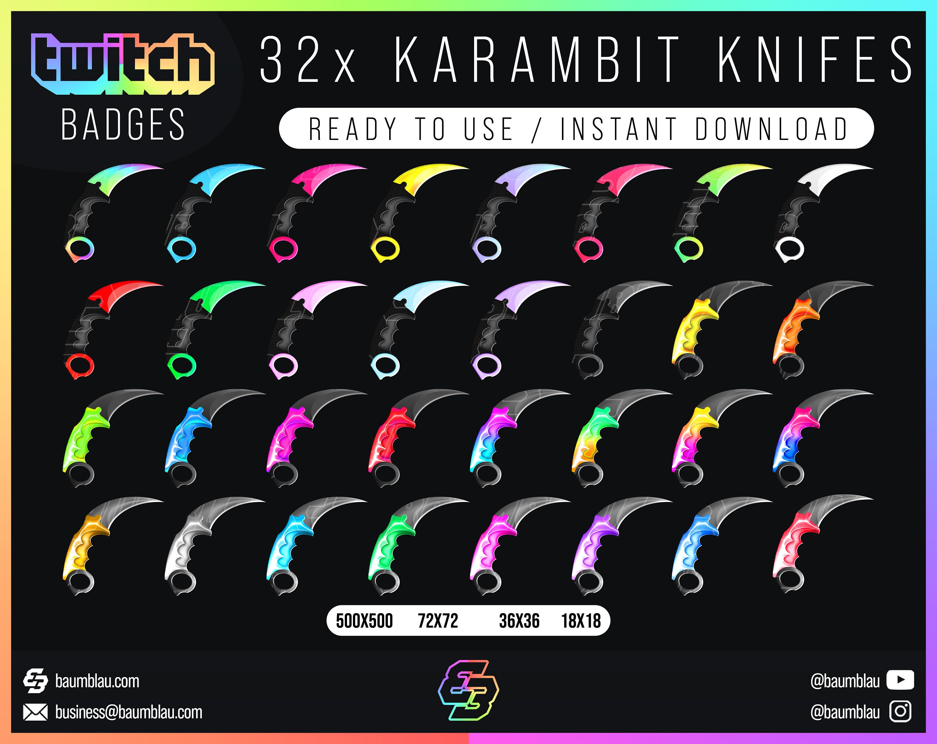 Twitch Sub Badges / Cheer Bit Badges 32x Karambit Knifes Twitch Badges ...