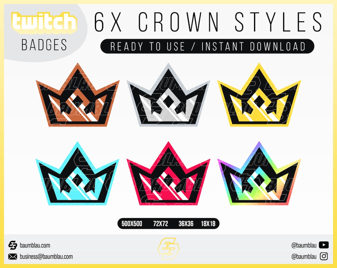 Crown Badges Twitch | 6 X Different Twitch Sub/cheer Badge Crowns - Etsy
