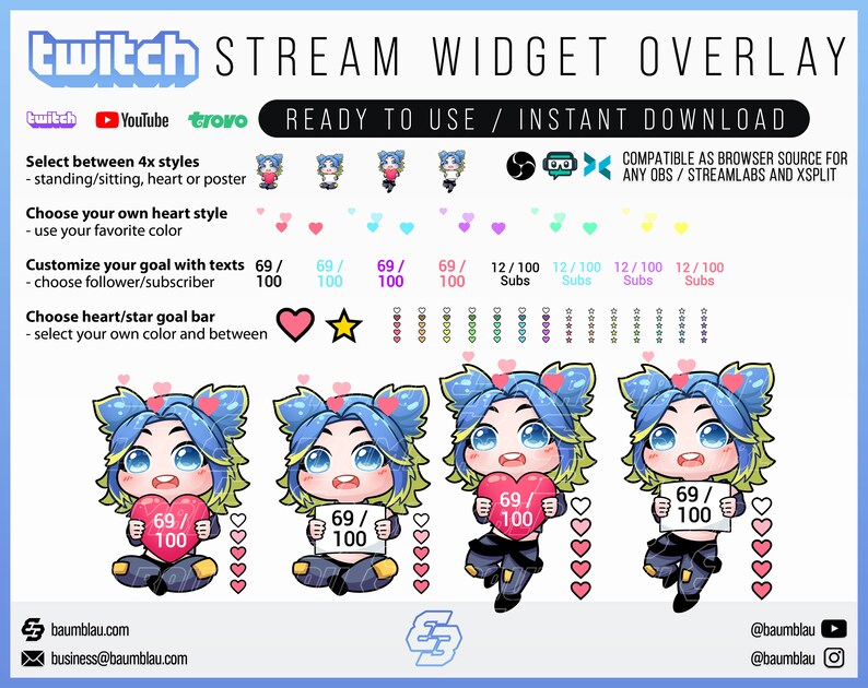 Valorant Widget Goal Overlay obs/streamlabs Cute Chibi Neon Widget ...