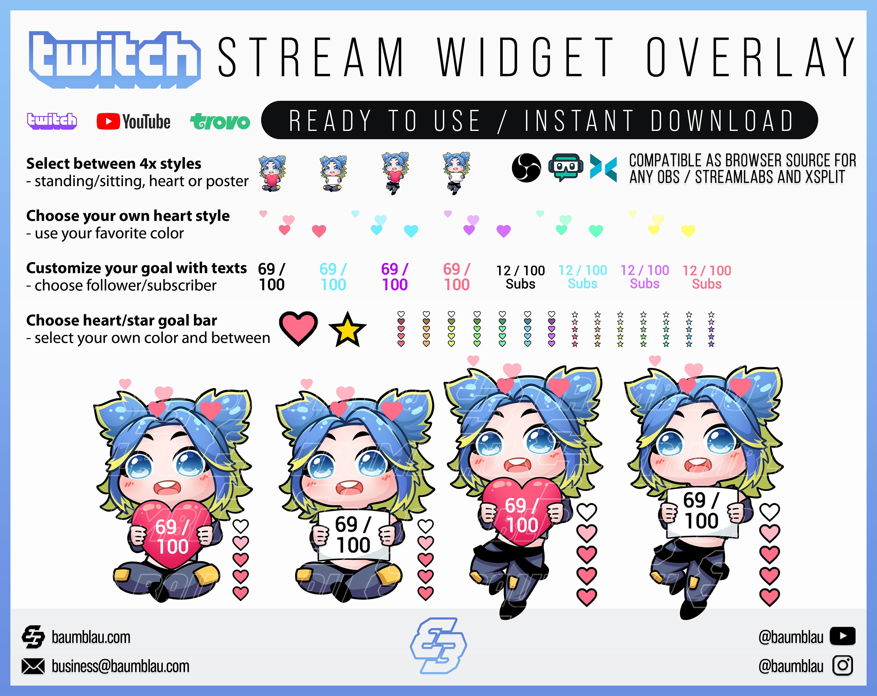 Valorant Widget Goal Overlay obs/streamlabs Cute Chibi Neon Widget ...