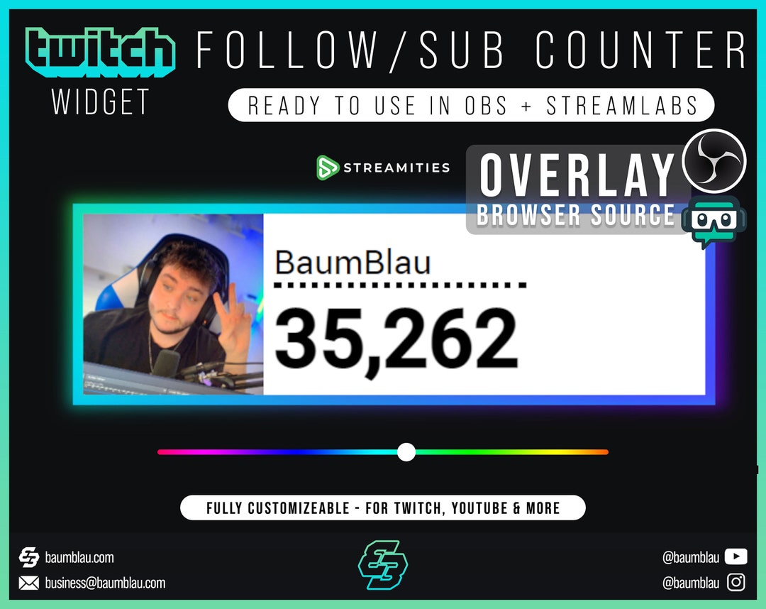 Sub Counter Follow Live Count — Clean Fully Customizable, Rainbow & RGB Effect | Twitch ...