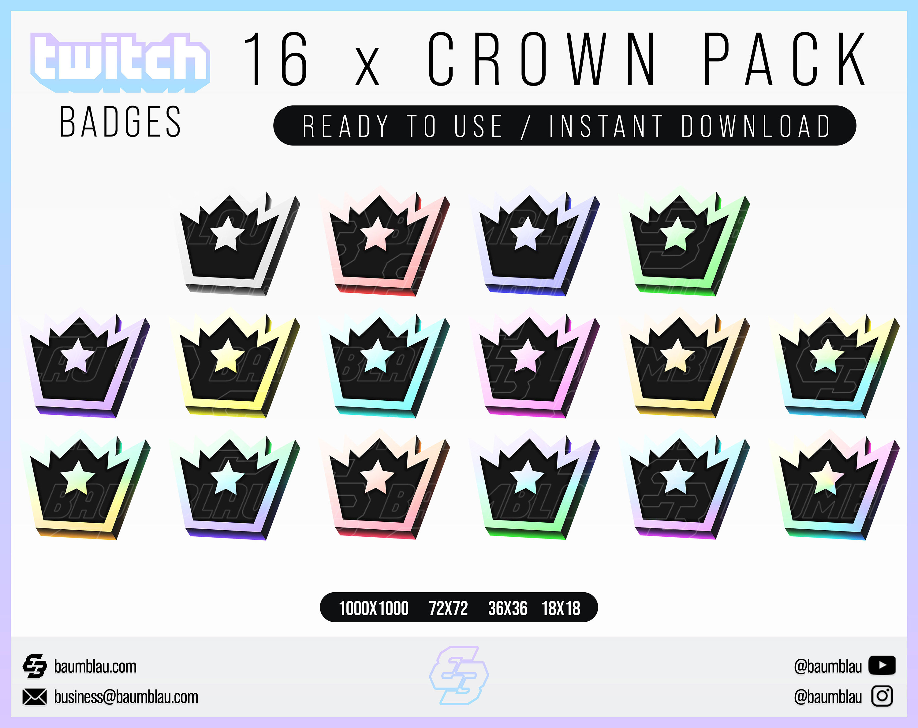 Crown Sub Badges Twitch Crown Color PACK Cheer/sub Badges Twitch Crowns ...
