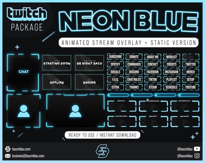 Neon Blue Animated Stream Overlay Pack: HD Webm for OBS - Etsy Canada