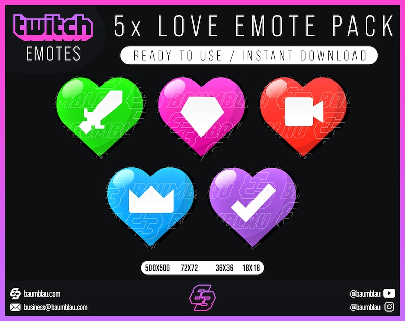 5x Twitch Emote Pack Twitch Mod Love, VIP Love, Stream Love, Partner ...