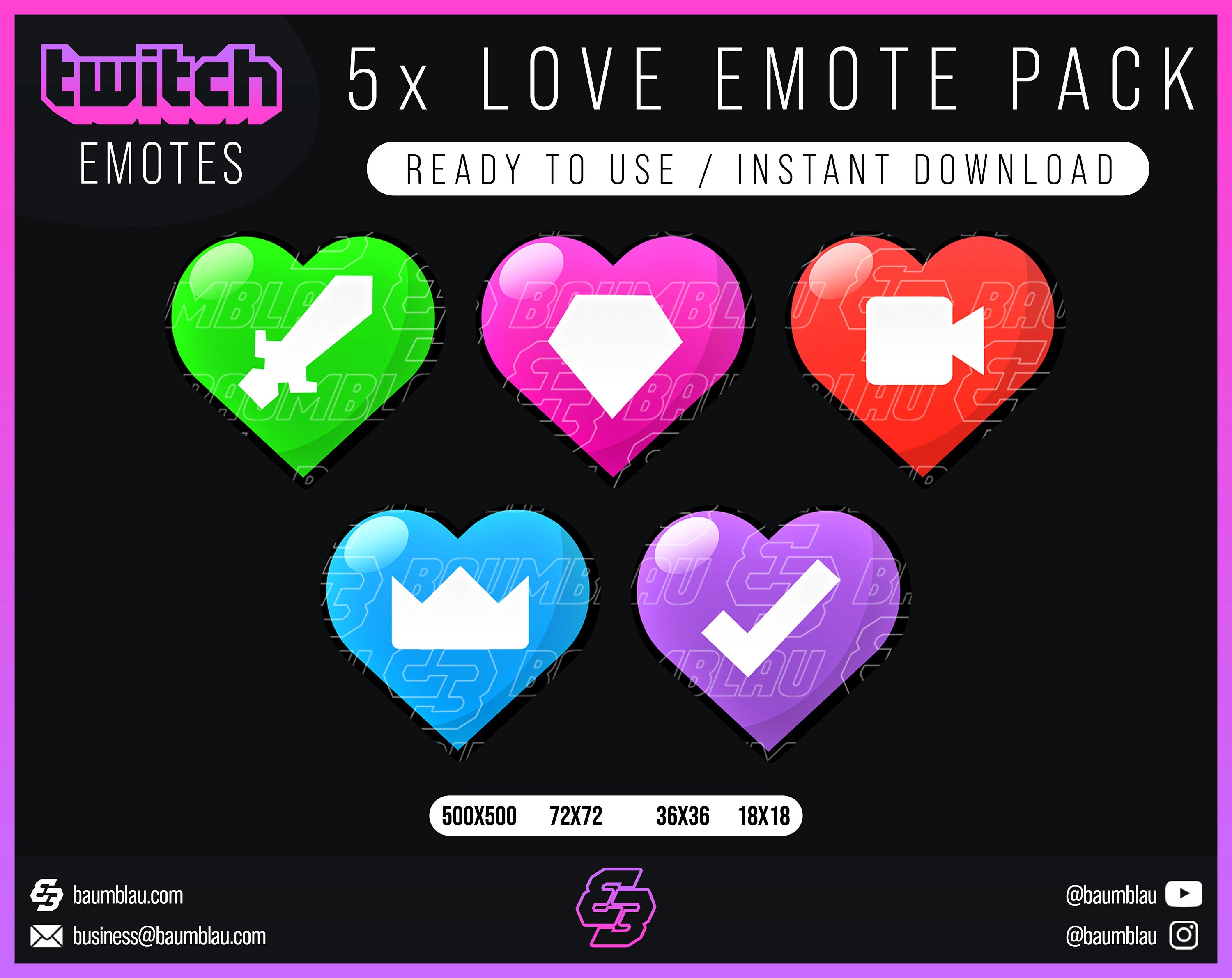 Twitch Love Emote Pack: Mod, VIP, Stream, Partner, Prime (instant ...