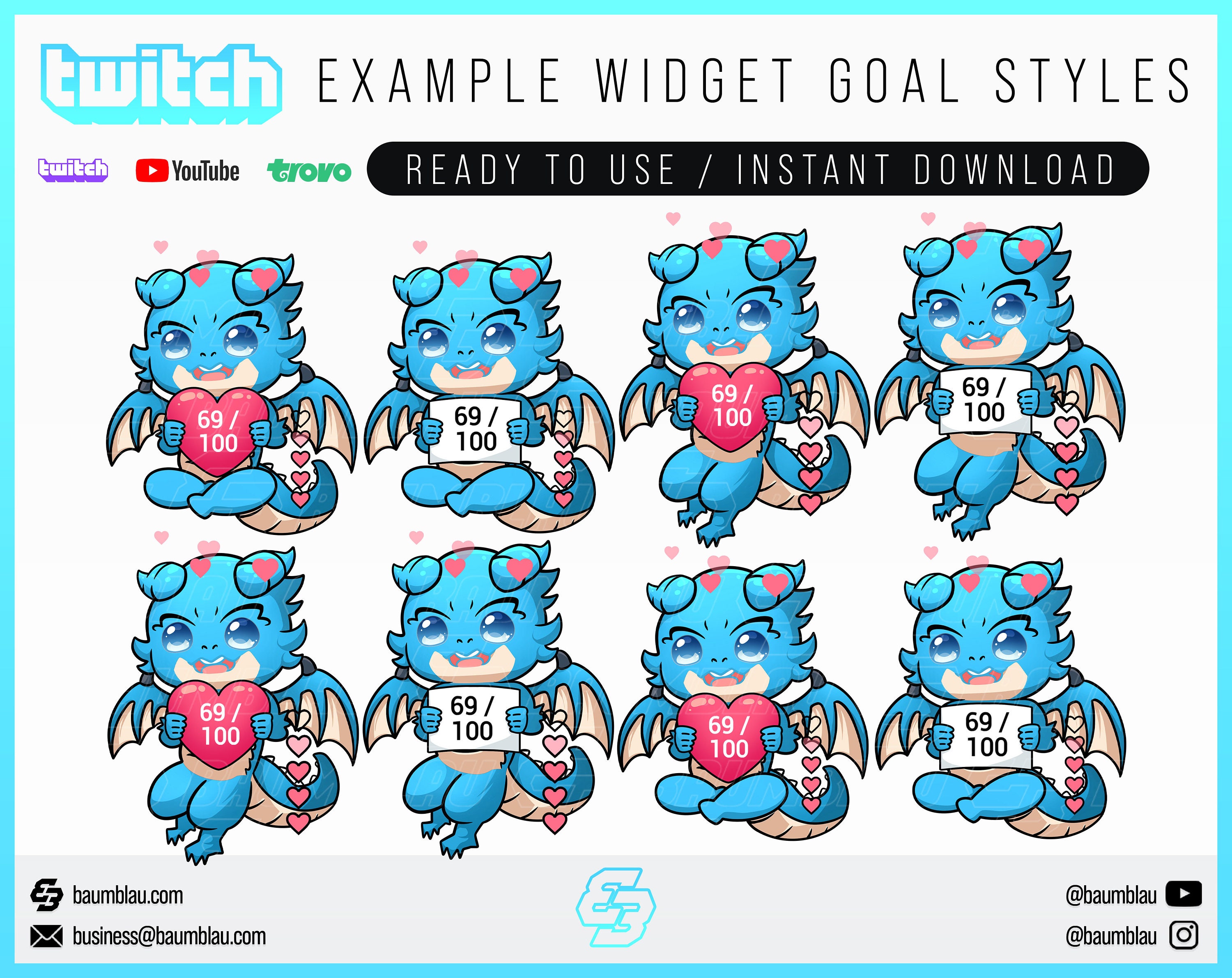 Pet Widget Goal Overlay obs/streamlabs Cute Pet Dragon BLUE Widget ...