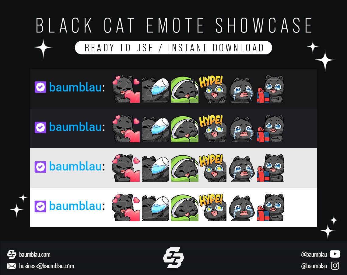 CAT Twitch Emotes Pack [black Cat] 6 X Twitch Cat Sub Emote Pack ...