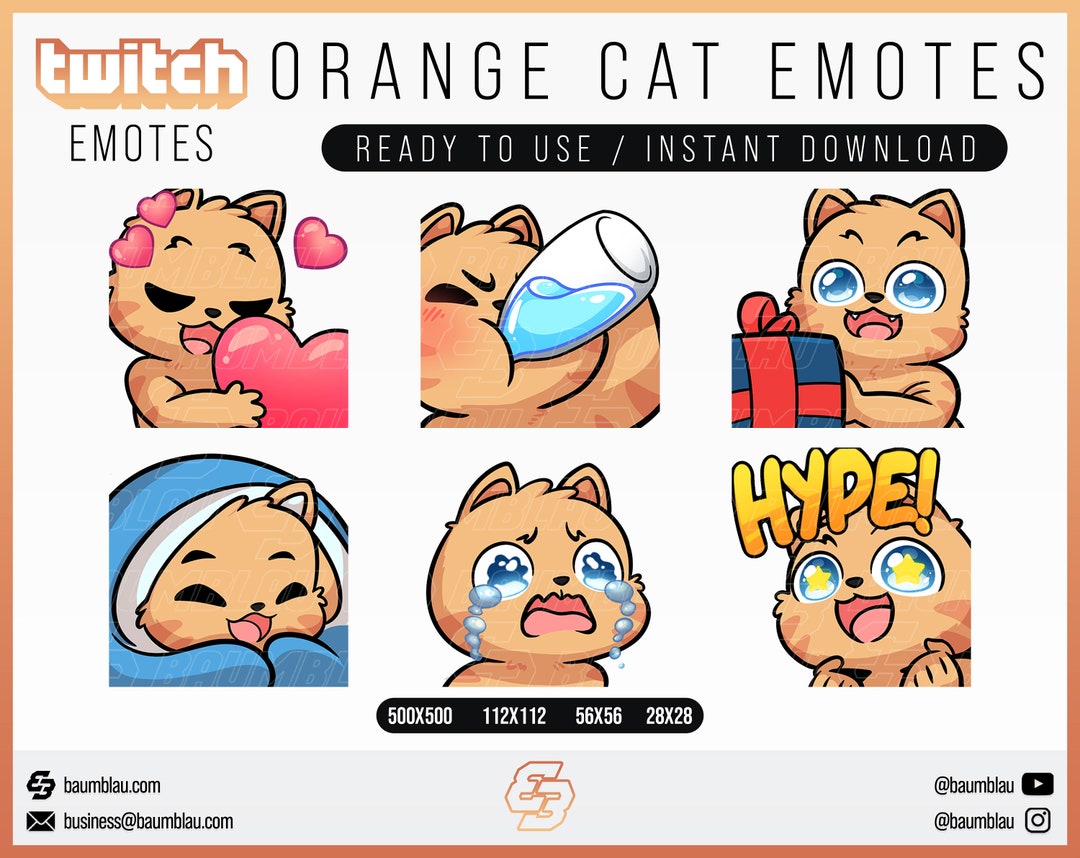 CAT Twitch Emotes Pack [orange Cat] 6 X Twitch Cat Sub Emote Pack ...