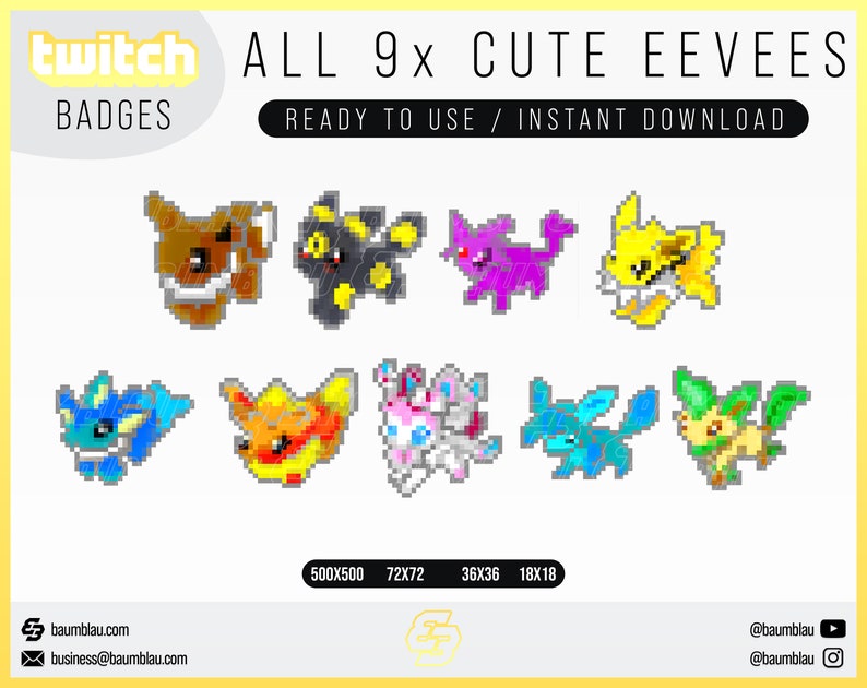 Twitch Badges Cute Eevee Evolution Badges Pixel Pokemon Badges Twitch ...