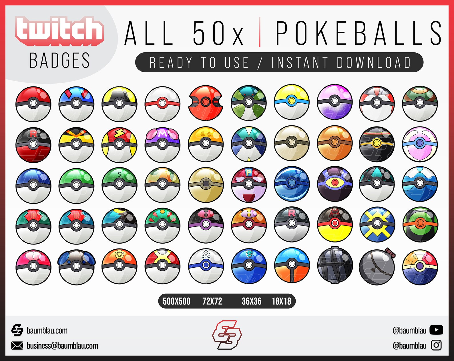 All 50 X Pokemon Pokeball Sub Badges Pokemon Badges Pokemon Twitch ...