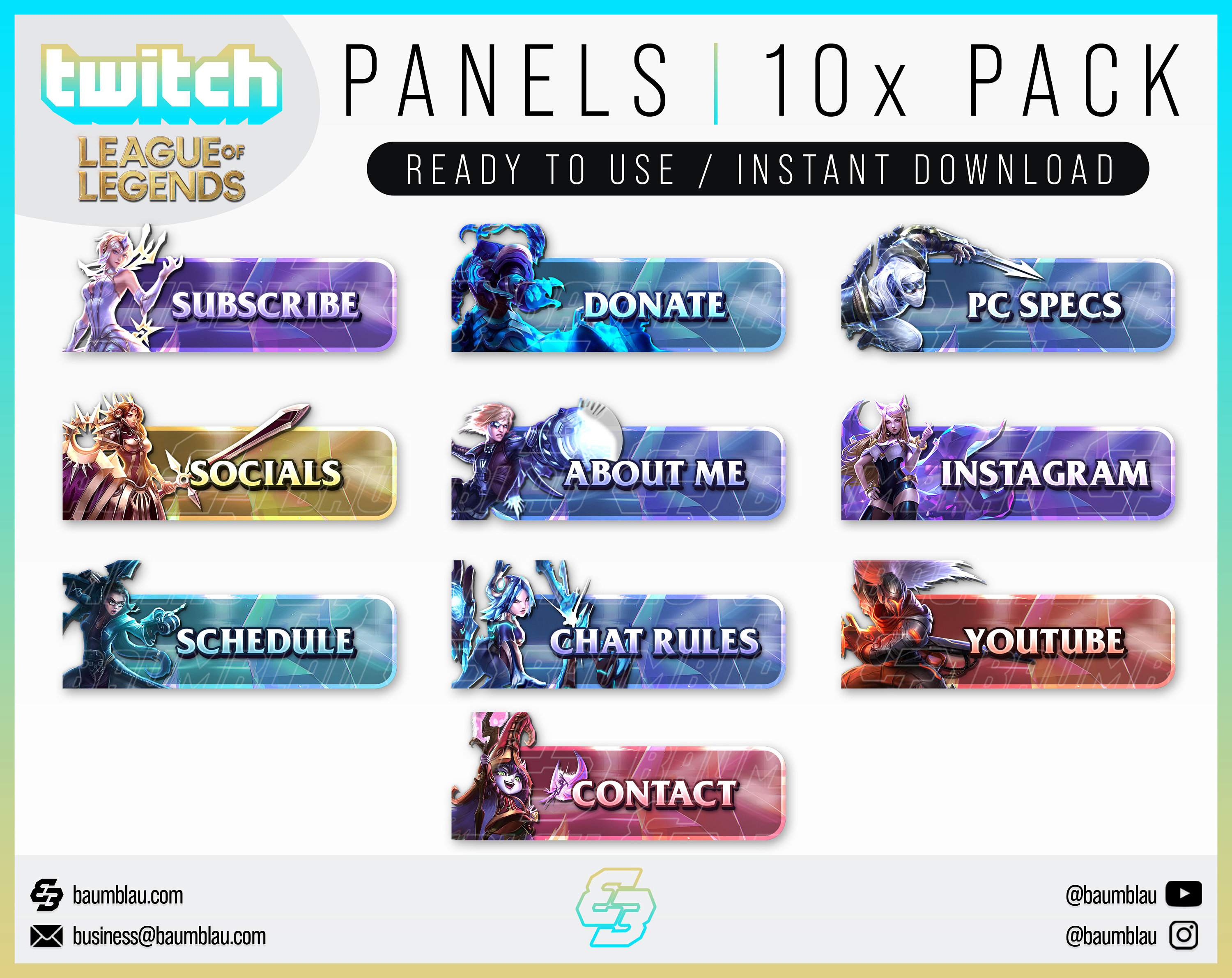 League of Legends Panels for Twitch 10 X Different Panels Pack for ...