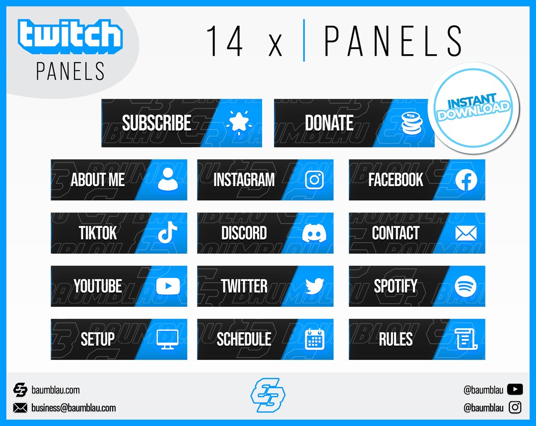 14x Twitch Panels Pack - Clean Blue Panels | Clean Bar Streamer Panel ...