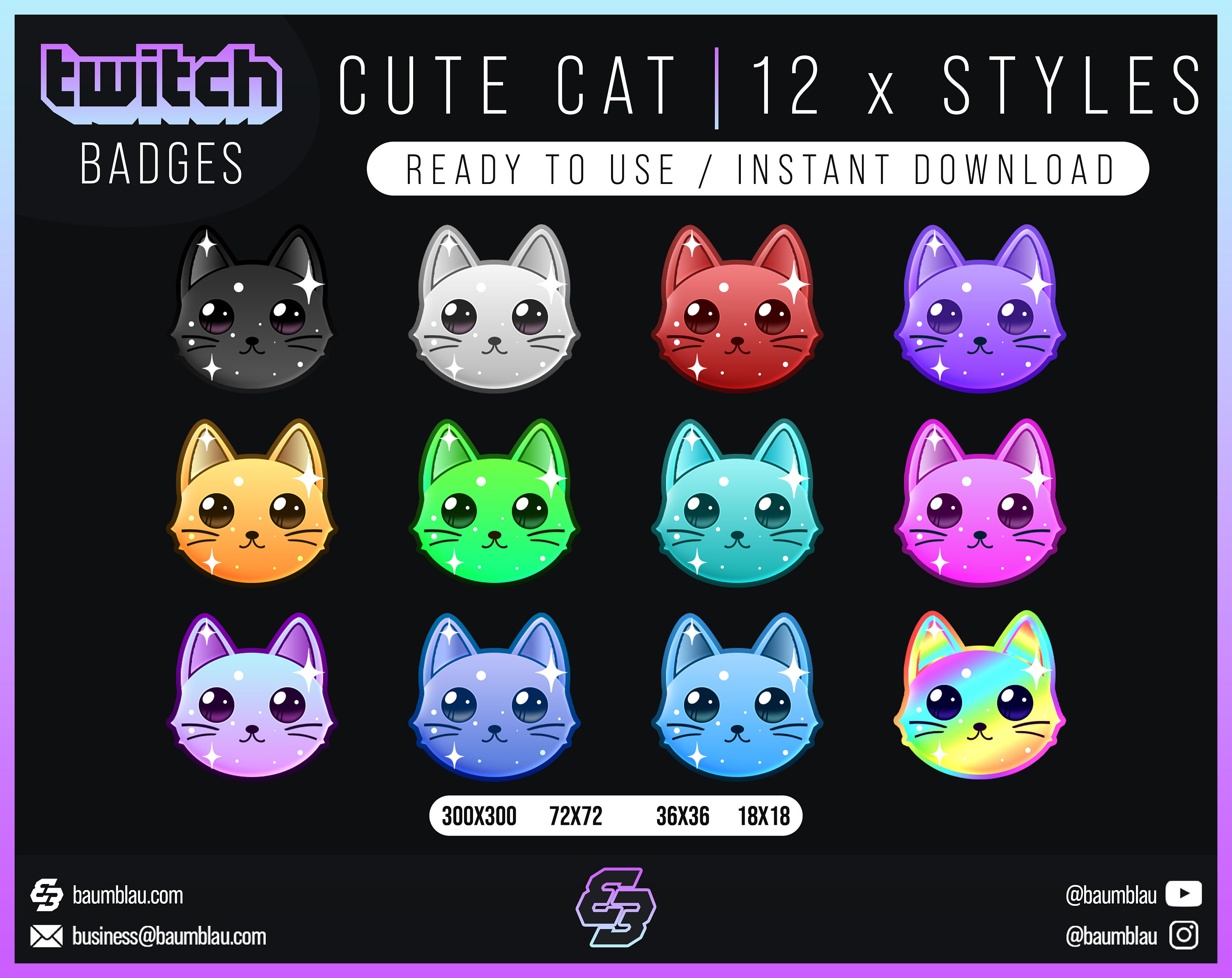 Cute Cat Badges for Twitch | Twitch Badge Cat | Ready to Use / Instant ...