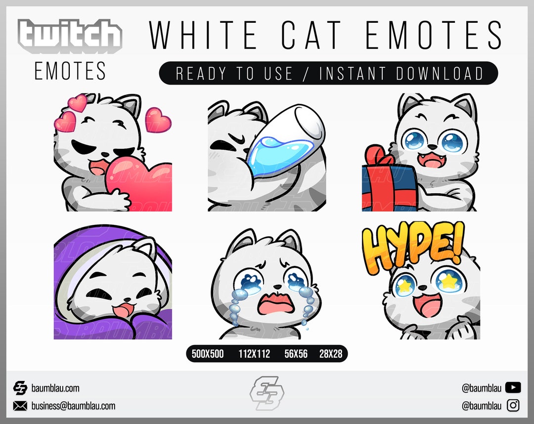 CAT Twitch Emotes Pack [white Cat] 6 X Twitch Cat Sub Emote Pack ...