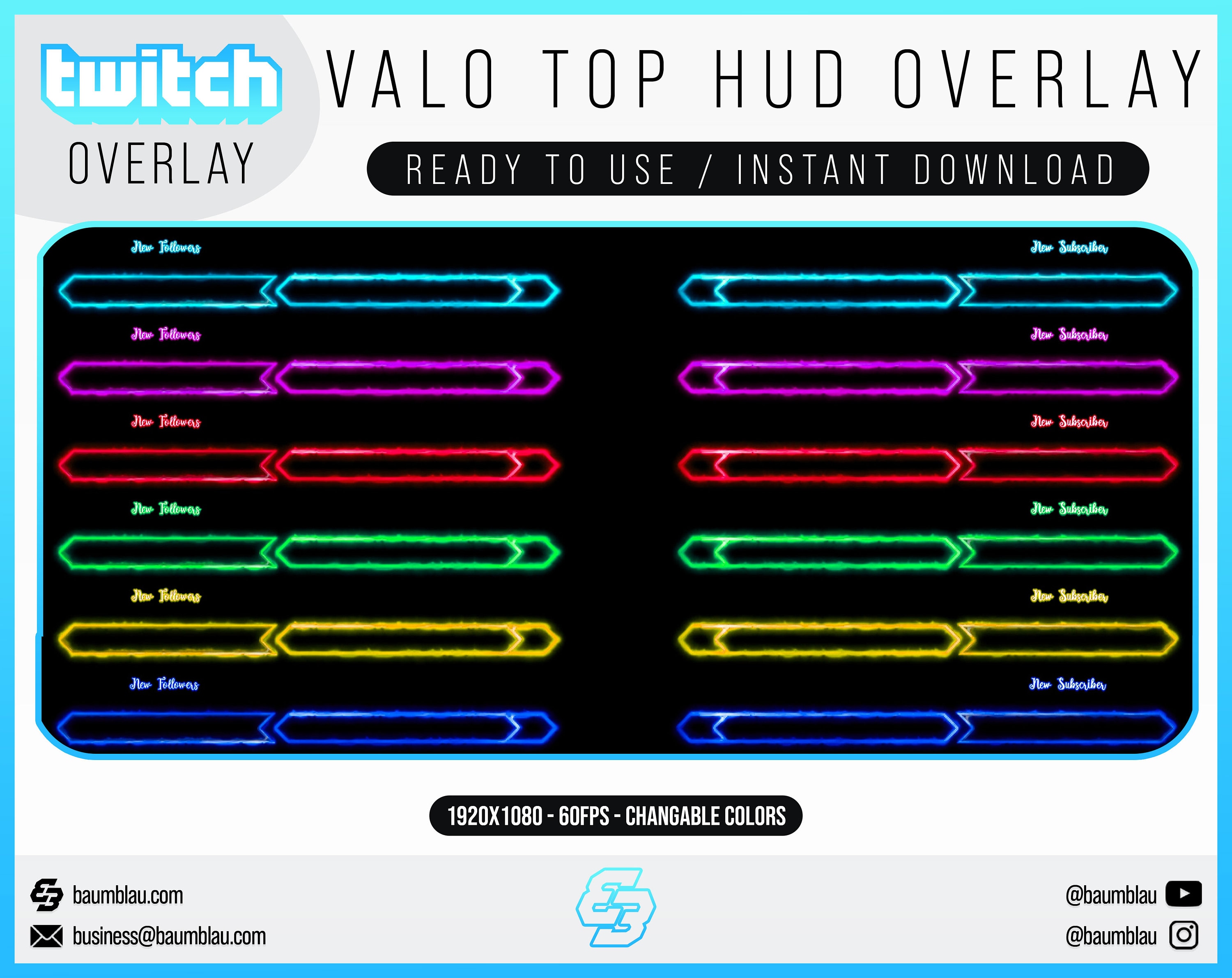 Animated Valorant HUD Overlay Package (changable Color) | Stream Overlay HUD Full Package ...