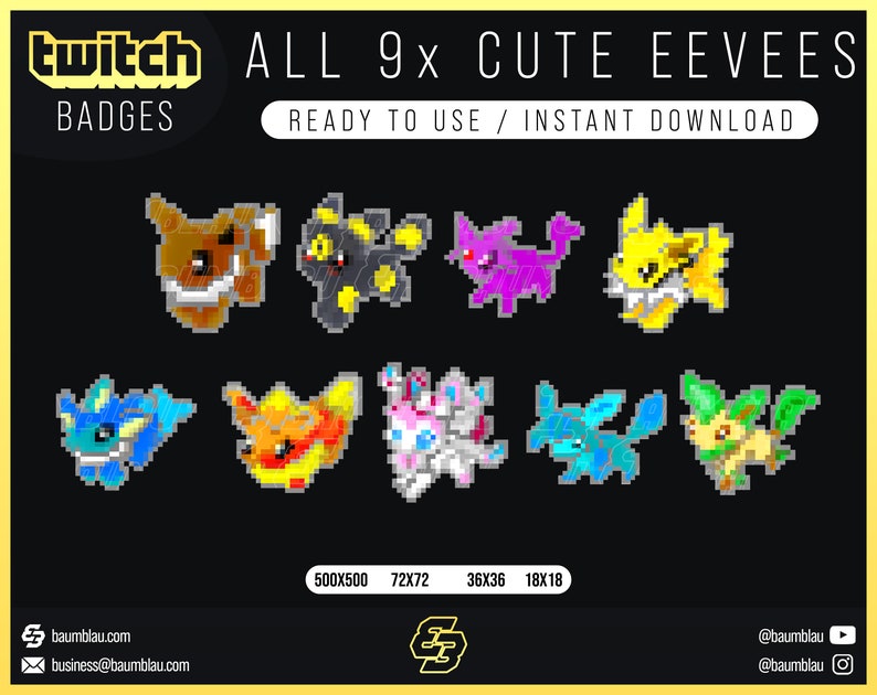 Twitch Badges Cute Eevee Evolution Badges Pixel Pokemon - Etsy UK