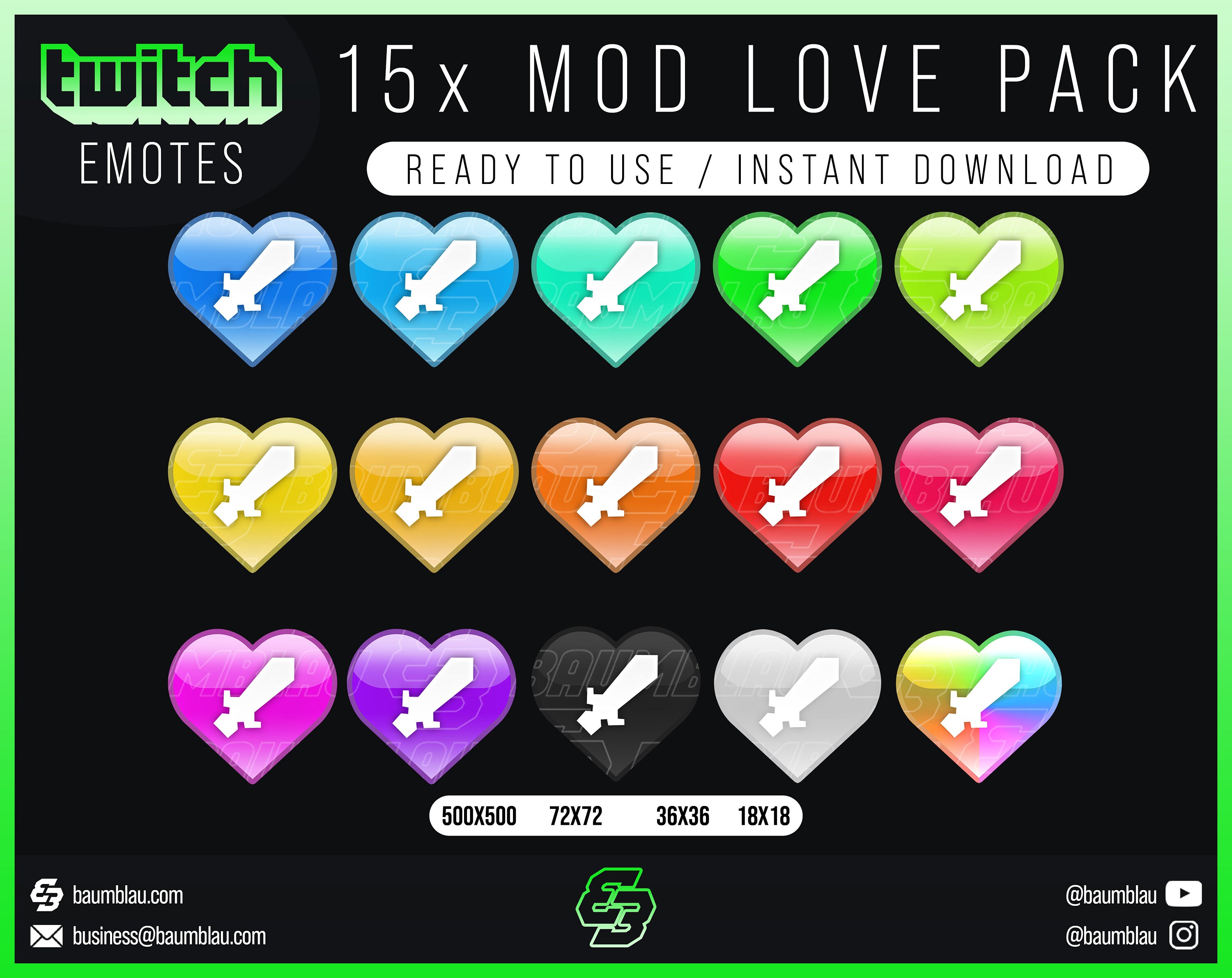Twitch Emote | 15x Twitch MOD LOVE PACK Emote/Abzeichen | Twitch ...