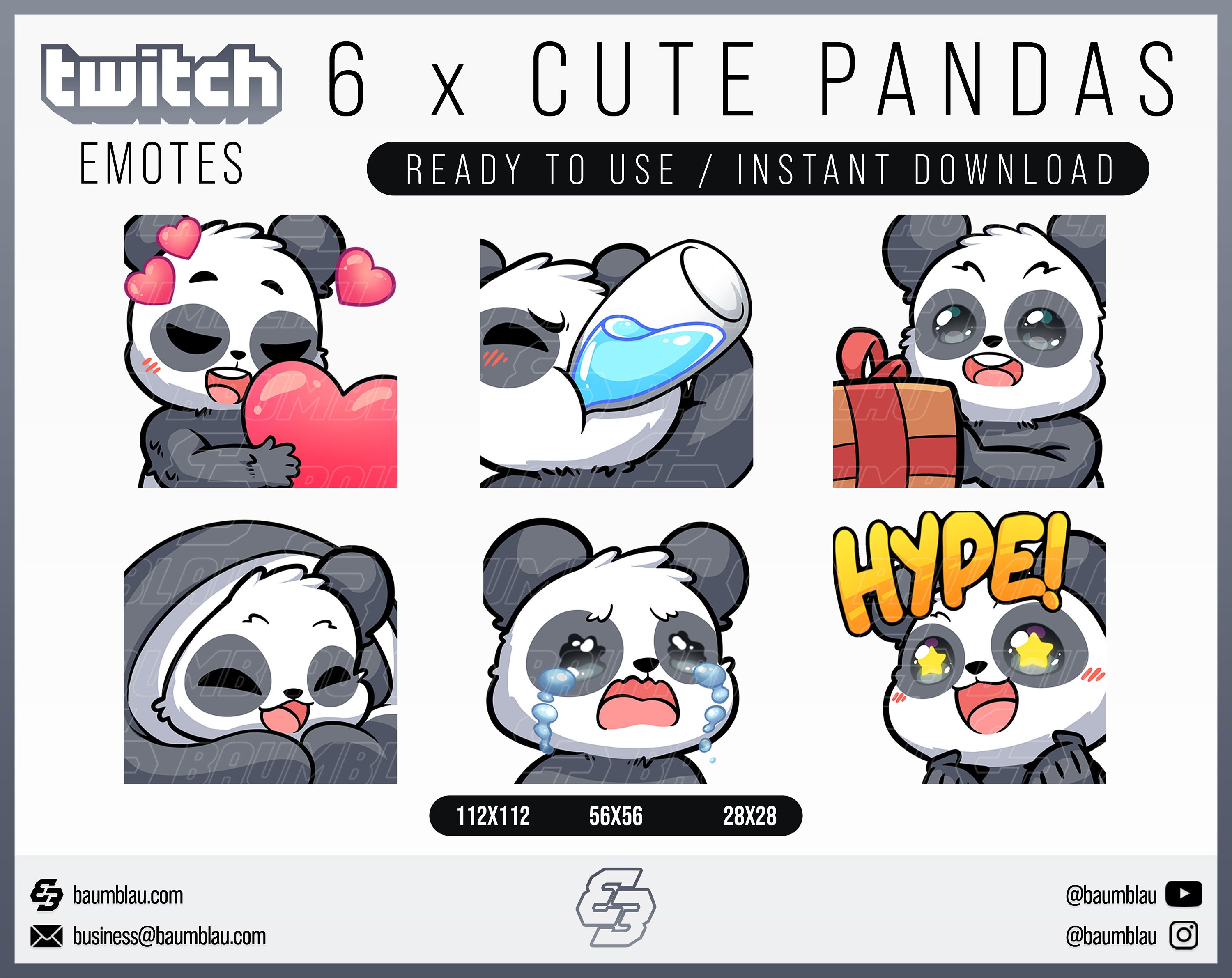 PANDA Twitch Emotes Pack / 6 X Twitch Panda Sub Emote Pack Twitch Panda ...