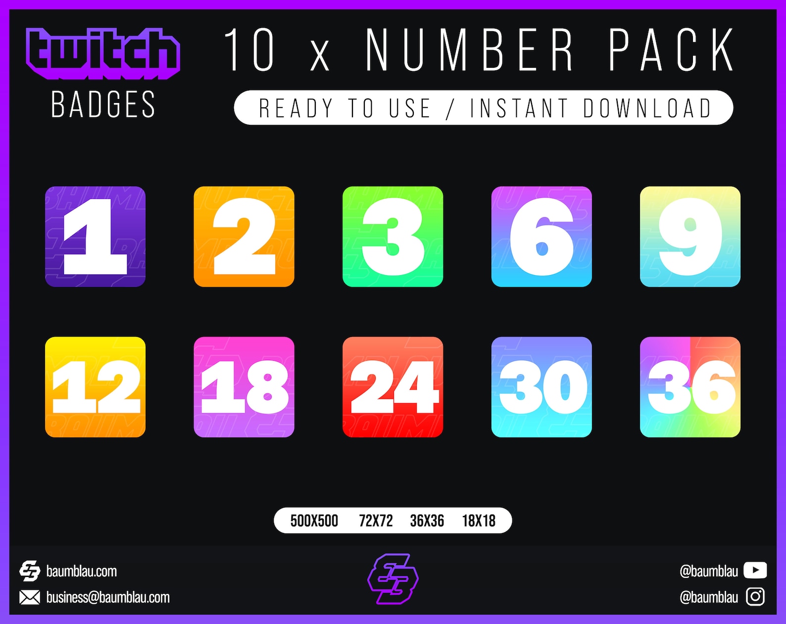 Twitch Founder Number Sub Badges: 1-36 Month Pack (digital Download) - Etsy