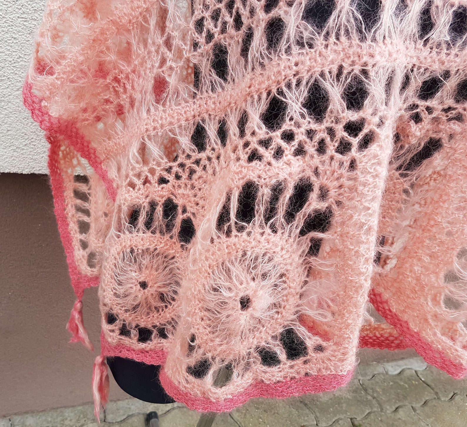 A Stylish Pink Poncho for A Women Crocheted on the Netting - Etsy