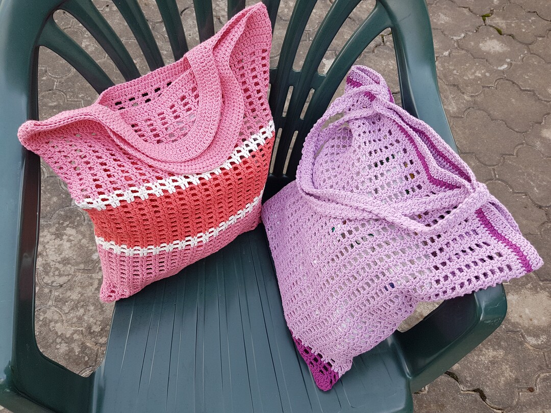 Crochet Handbag, White Bag, Salmon Bag, Pink Bag, Handmade Bag, Cotton ...