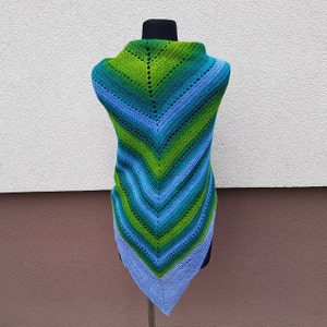 Large Crocheted Triangle Shawl, Handmade, Multi-color Shawl, Green ...