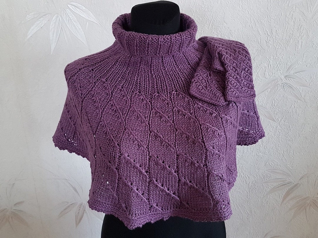 Knitted Violet Snood, Wristlets, Scarf, Women's Winter Hood, Collar ...
