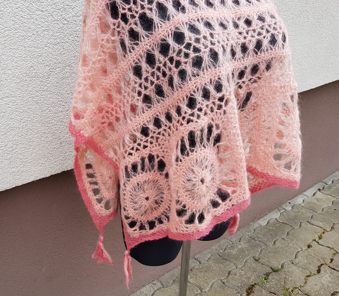 A Stylish Pink Poncho for A Women Crocheted on the Netting - Etsy