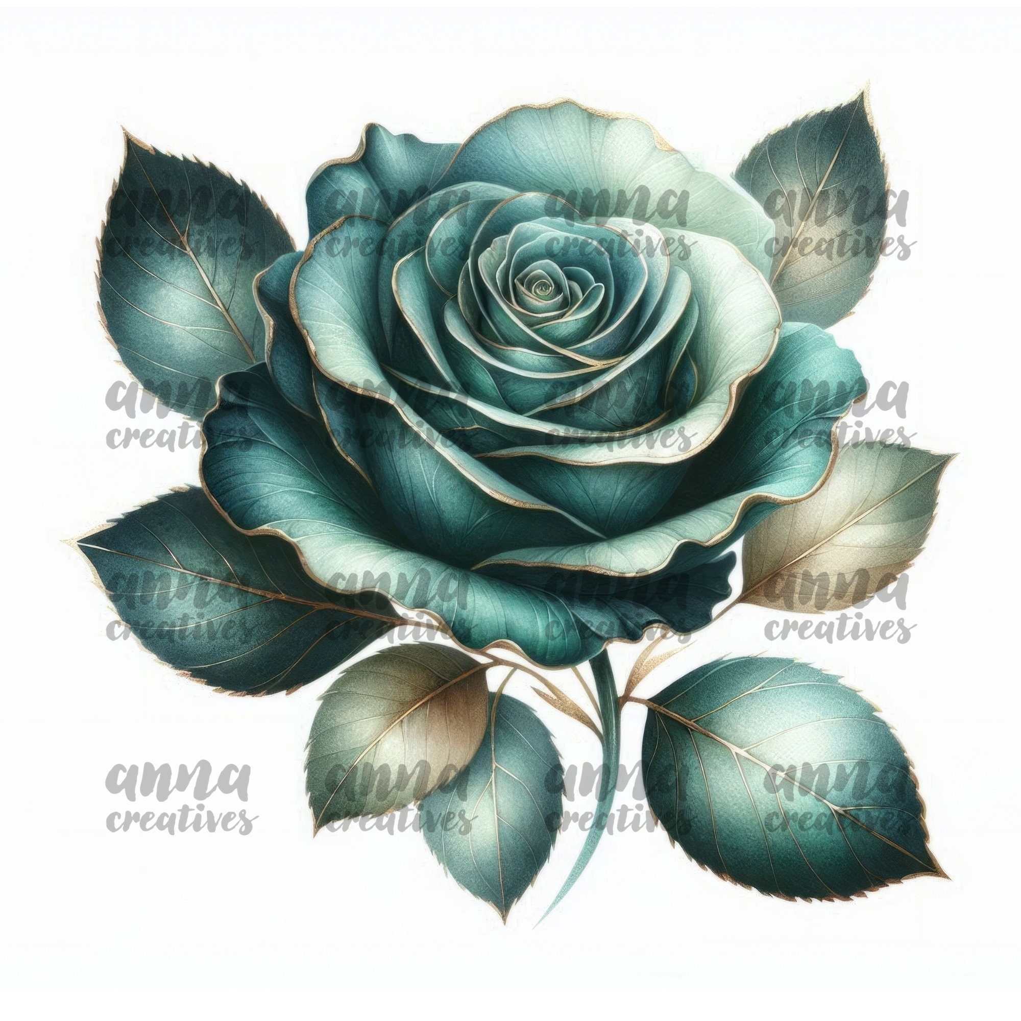 12 Teal Roses Clipart, Floral Clipart, Roses Watercolor Clipart, Roses ...