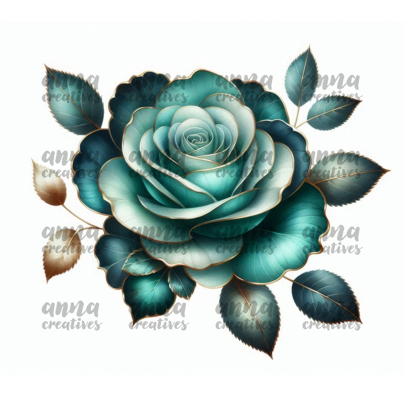 12 Teal Roses Clipart, Floral Clipart, Roses Watercolor Clipart, Roses ...