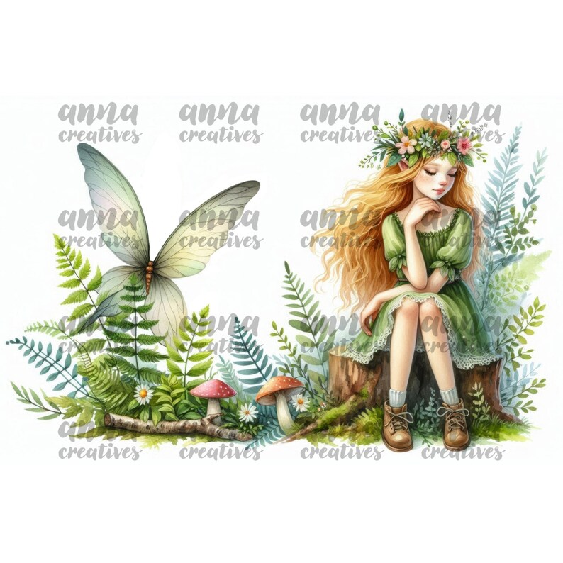 12 Forest Fairy Clipart, Fantasy Clipart, Fairies Watercolor Clipart ...