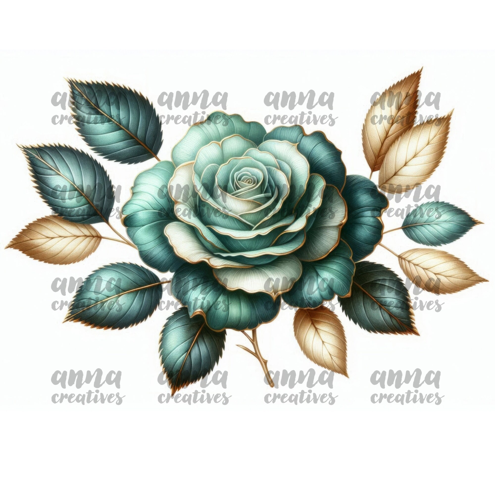 12 Teal Roses Clipart, Floral Clipart, Roses Watercolor Clipart, Roses ...
