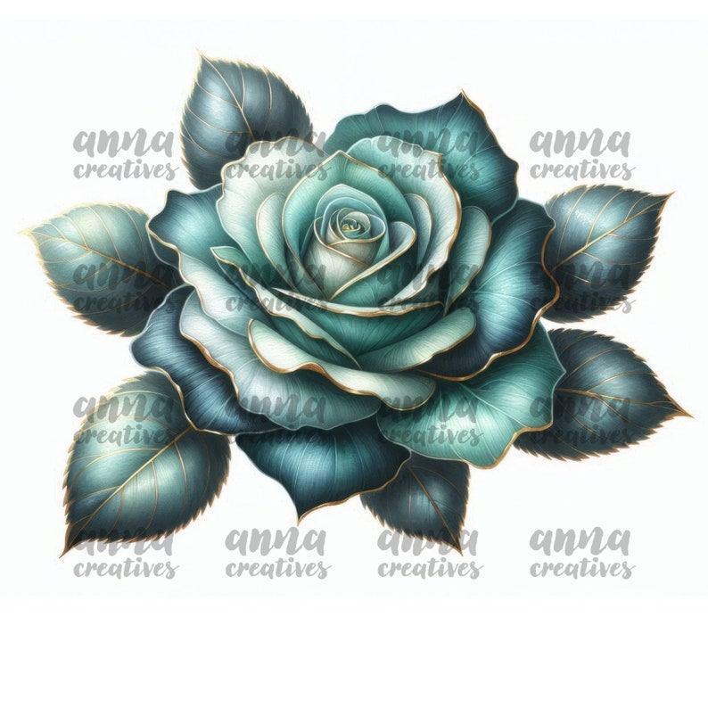 12 Teal Roses Clipart, Floral Clipart, Roses Watercolor Clipart, Roses ...