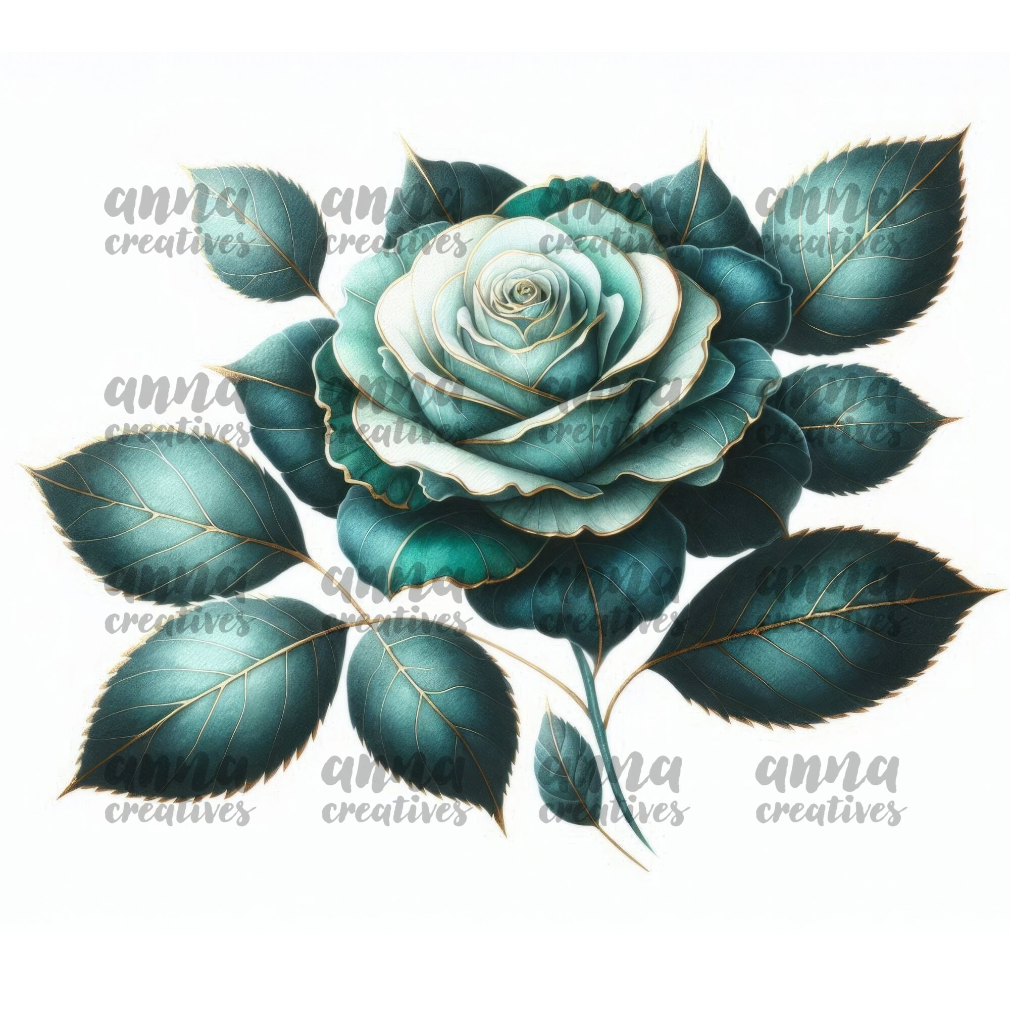 12 Teal Roses Clipart, Floral Clipart, Roses Watercolor Clipart, Roses ...