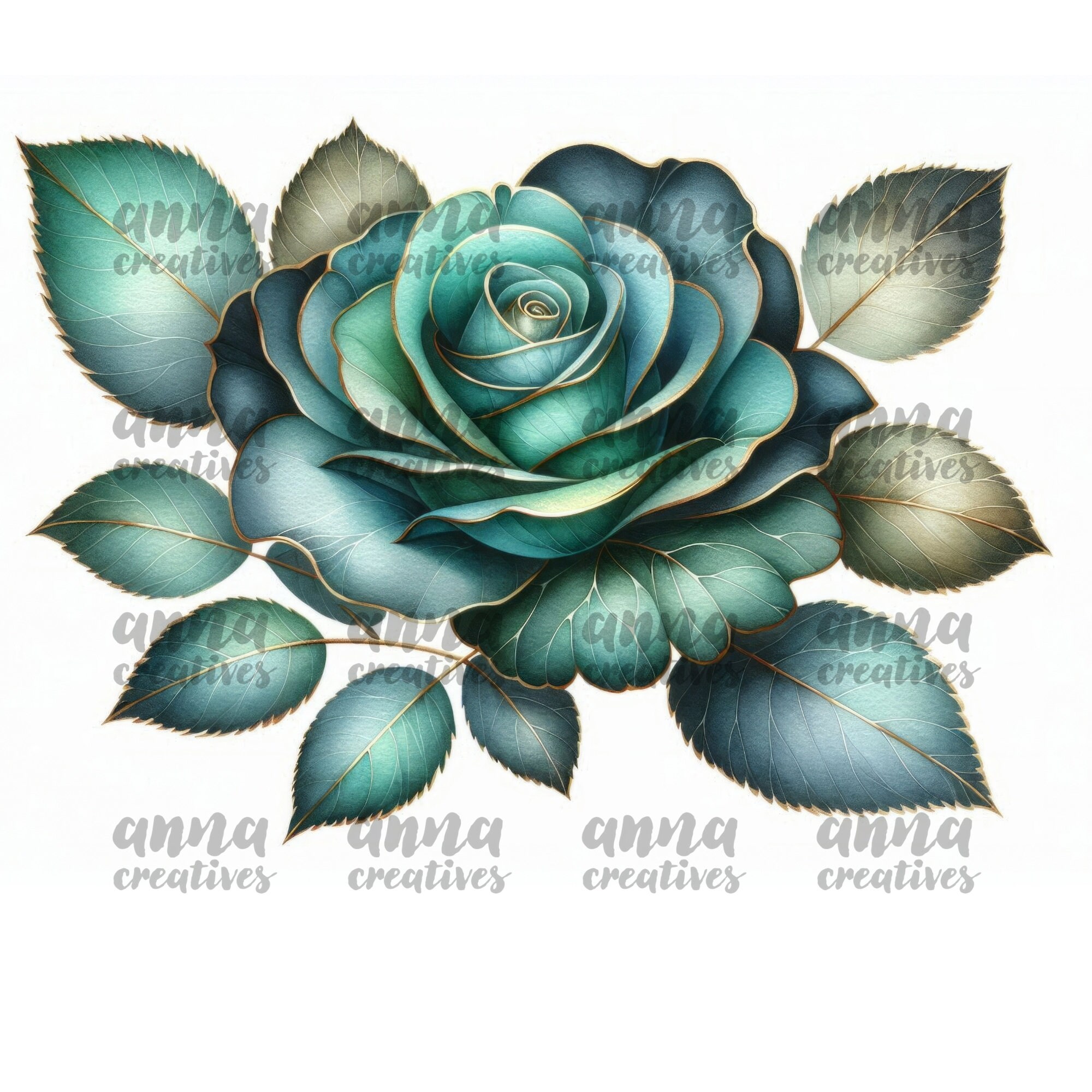 12 Teal Roses Clipart, Floral Clipart, Roses Watercolor Clipart, Roses ...