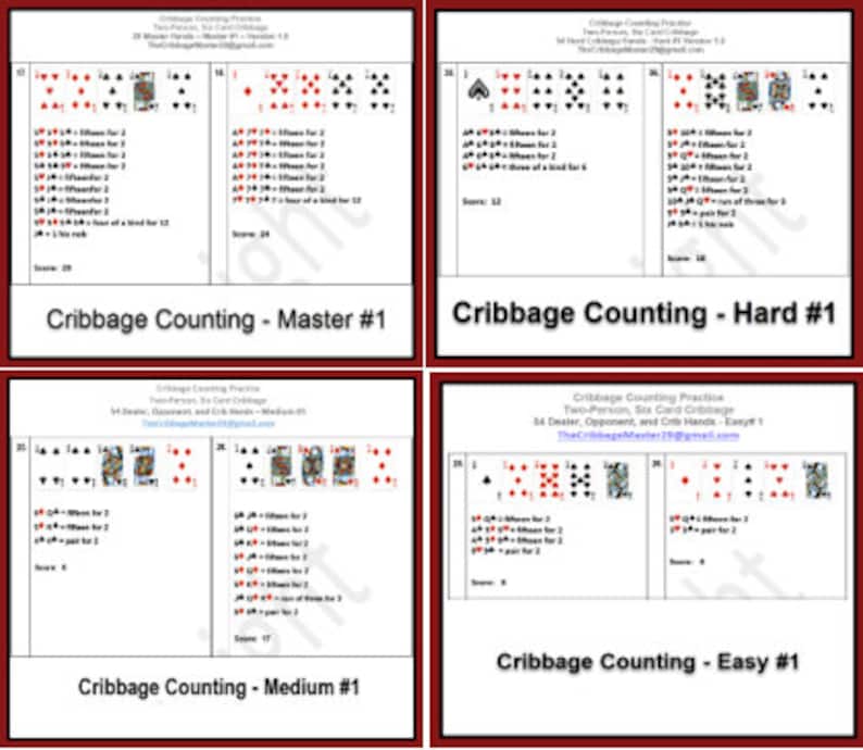 Cribbage Counting- Package Includes Master, Hard, Medium, Easy - Etsy