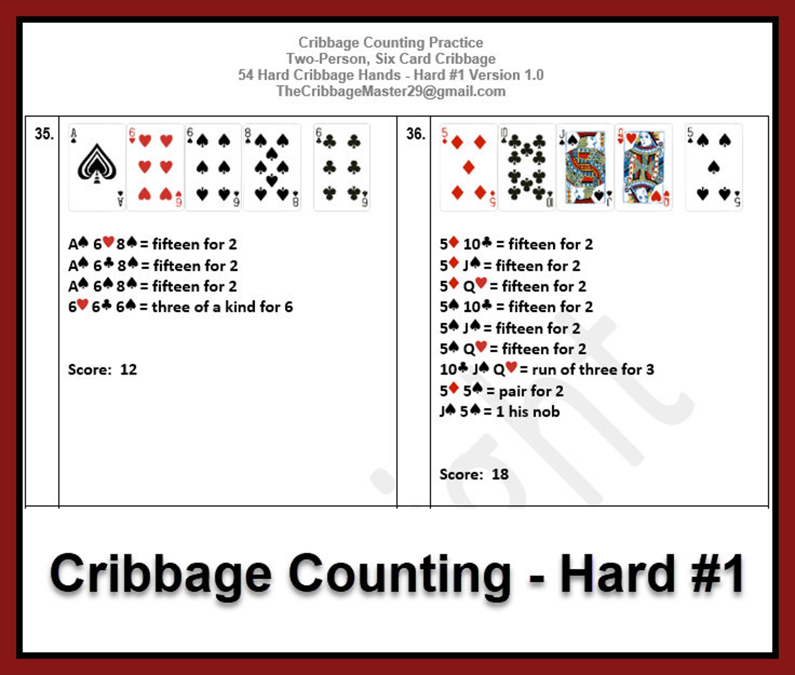 Cribbage Counting HARD - Practice HARD Cribbage Hands - Etsy