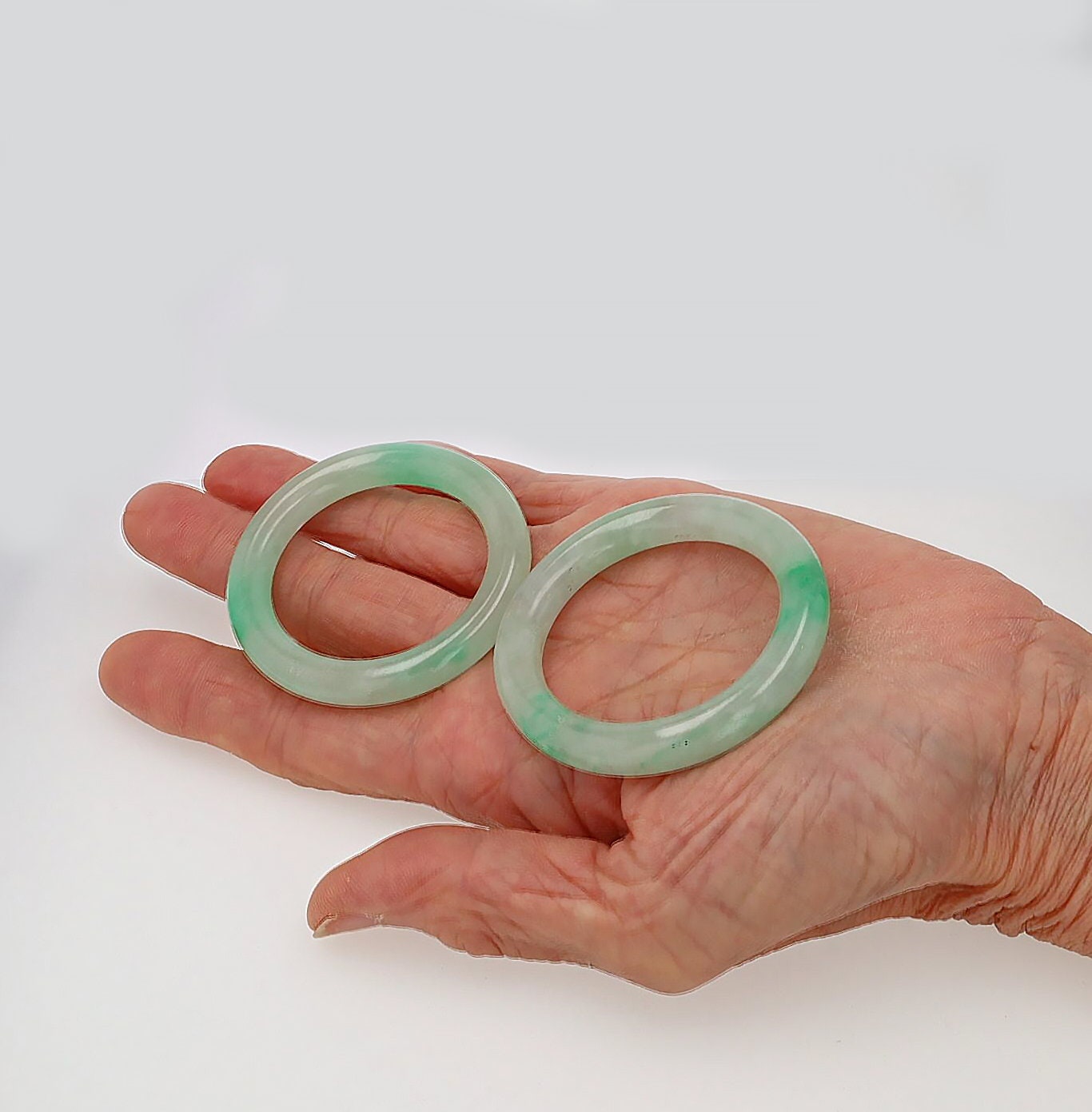 Pair of Baby Jade Bangle Bracelets White Green Jadeite Jade Good Luck ...