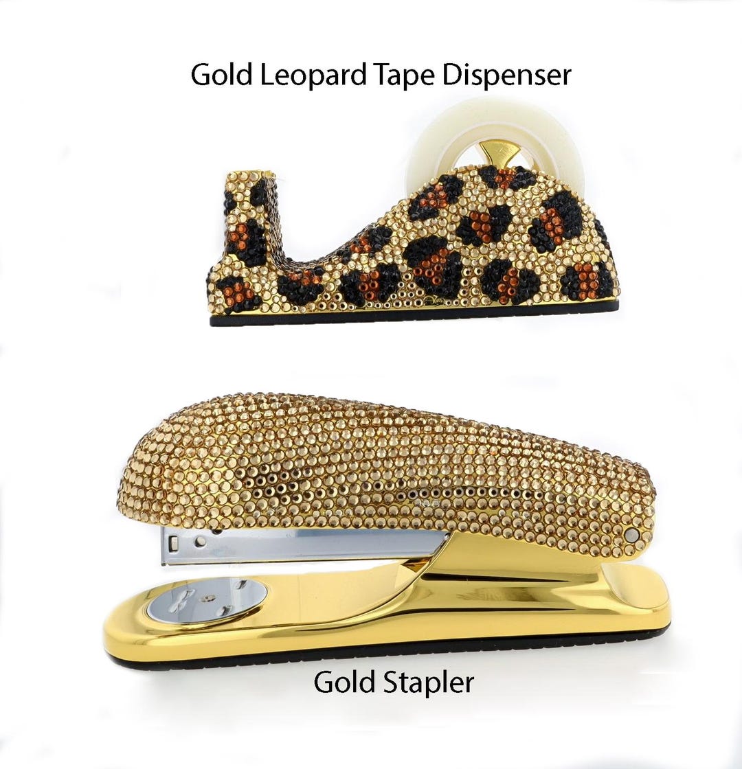 Leopard Crystallized Stapler Tape Dispenser Luxury Crystallized Office ...