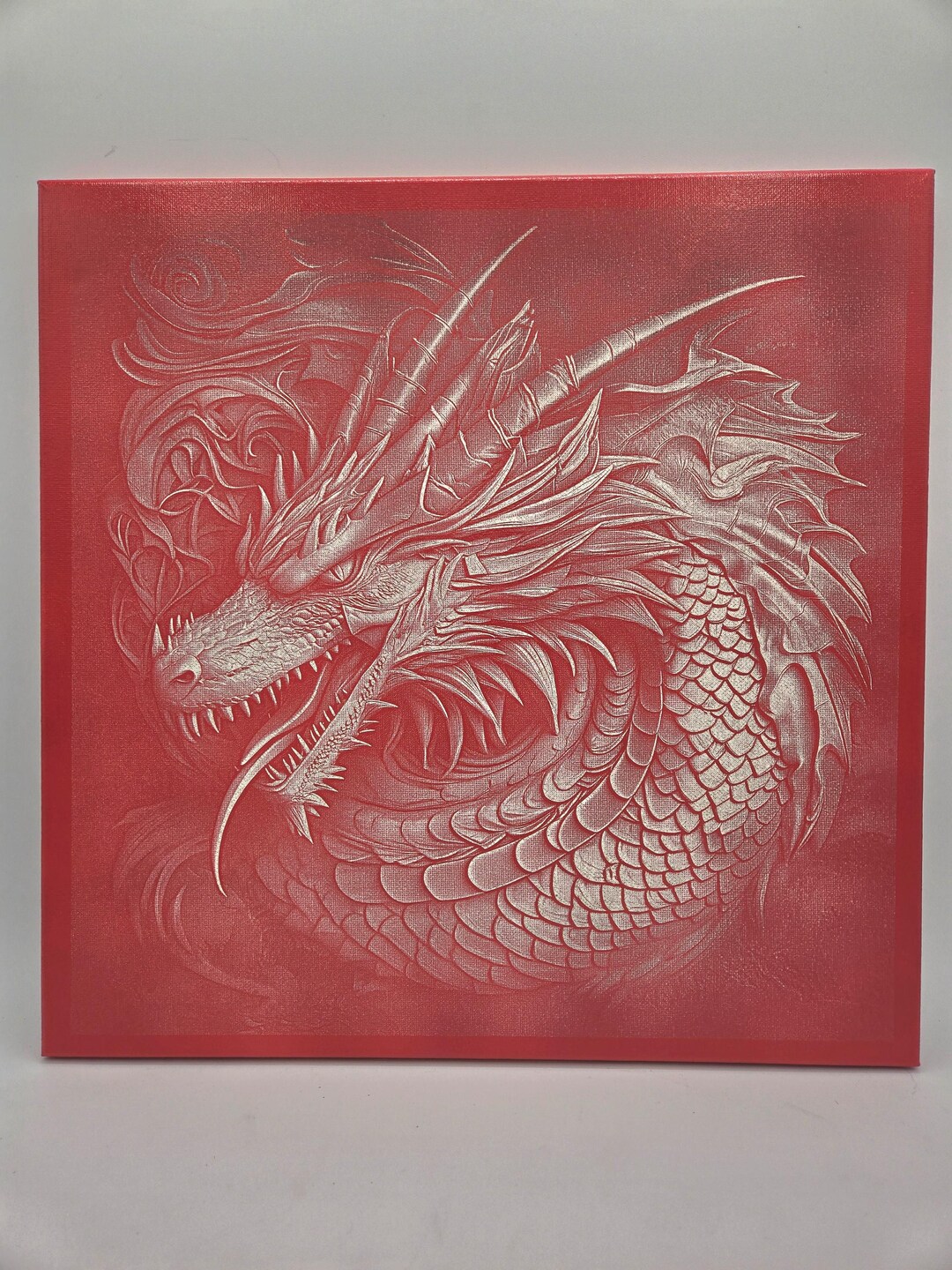 Canvas Laser Engraving 14x14 Red Paint on White Canvas Dragon - Etsy